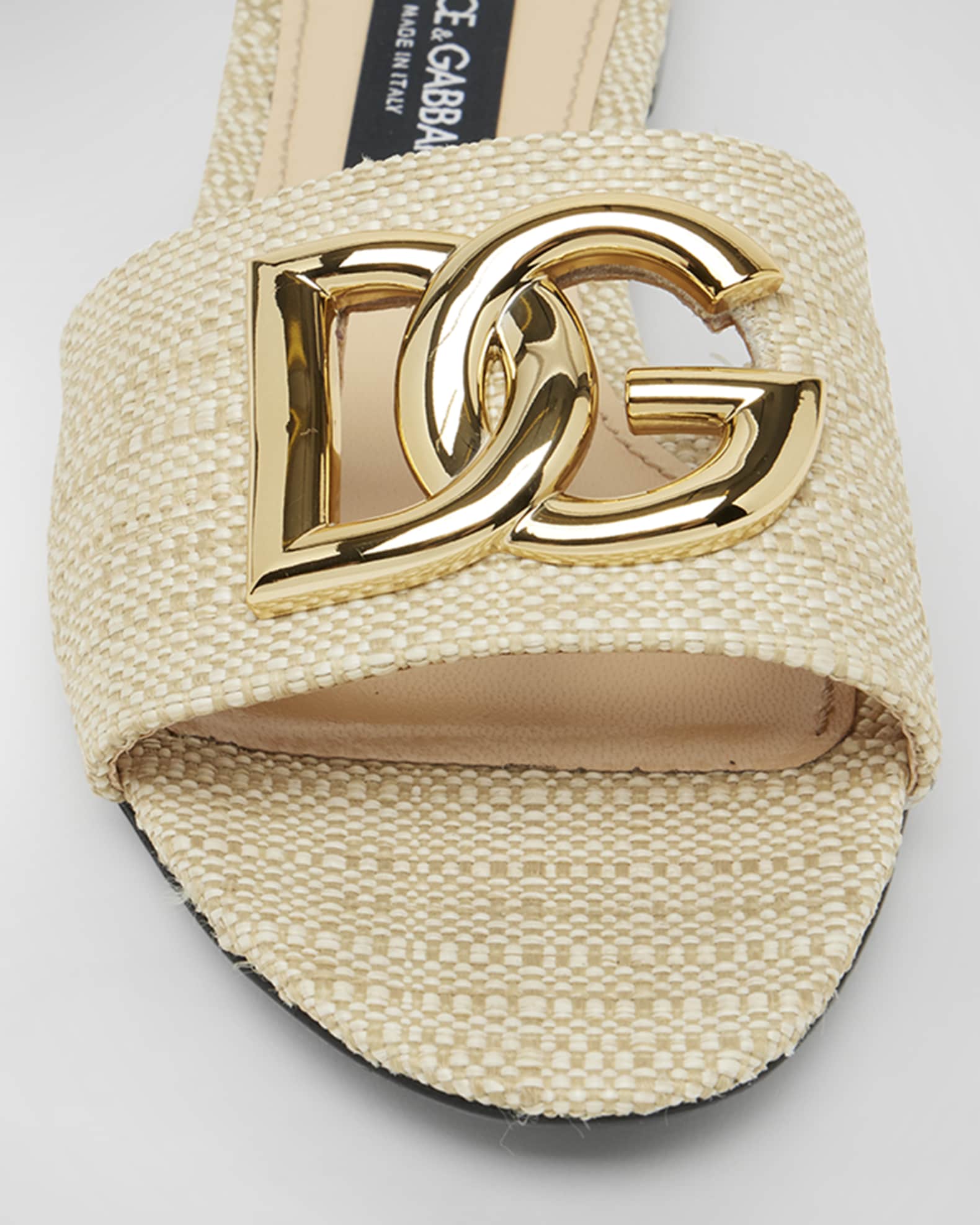 Dolce&Gabbana Raffia DG Medallion Flat Slide Sandals | Neiman Marcus