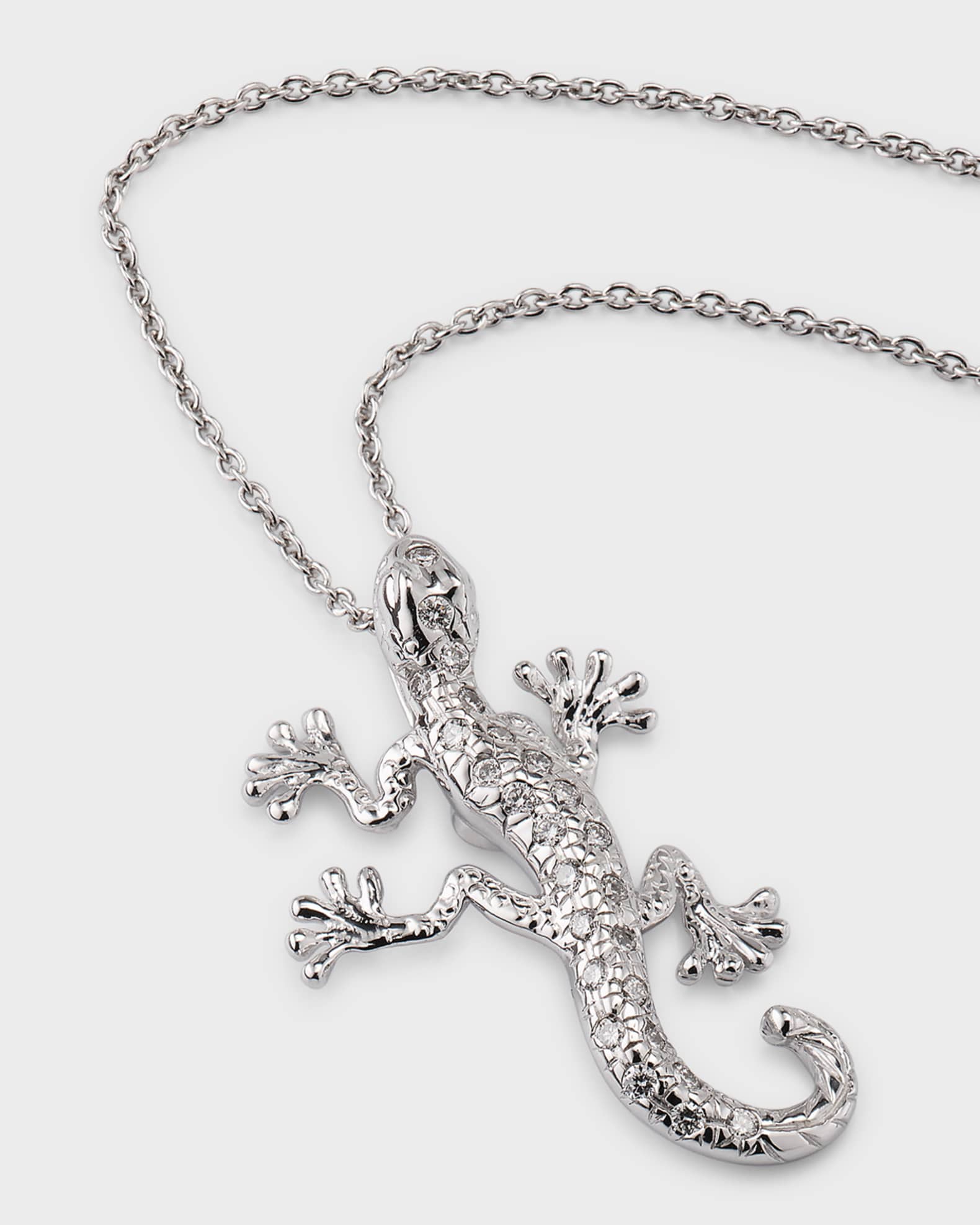 Roberto Coin 18K White Gold Diamond Gecko Pendant Necklace | Neiman Marcus