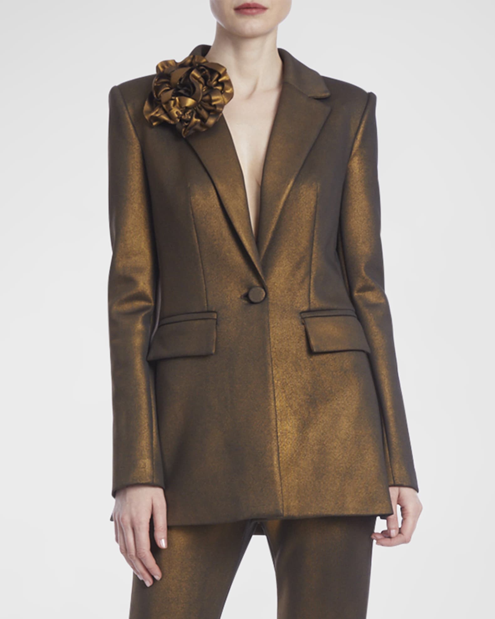 Badgley Mischka Collection Single-Button Foiled Scuba Jacket | Neiman ...