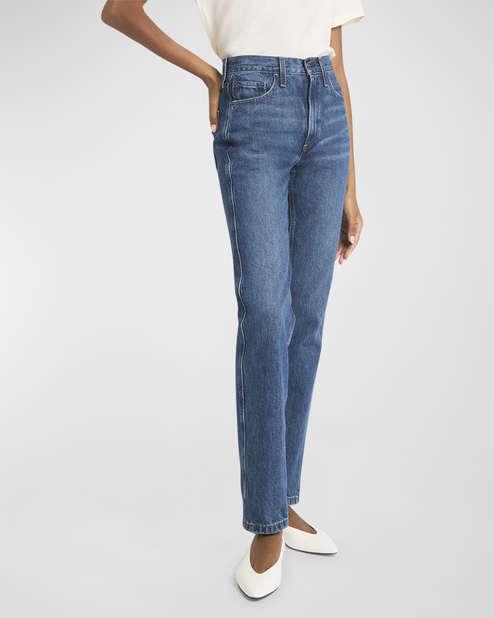 Co High-Rise Tapered Straight-Leg Denim Jeans | Neiman Marcus