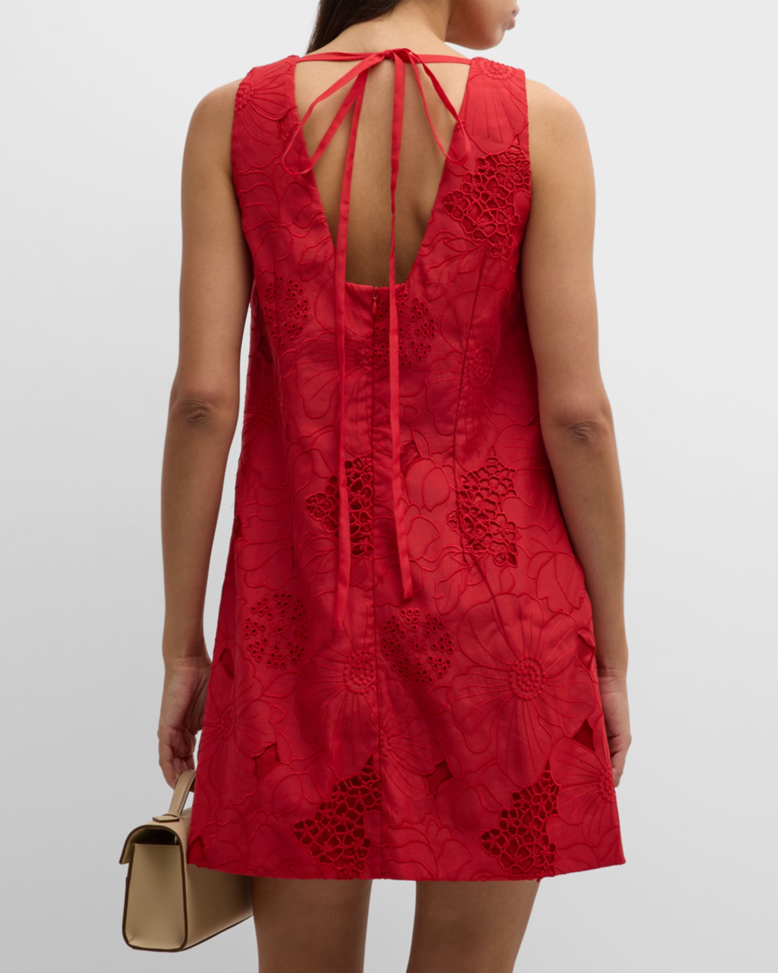 Oroton Sleeveless Floral Applique Lace Mini Dress | Neiman Marcus