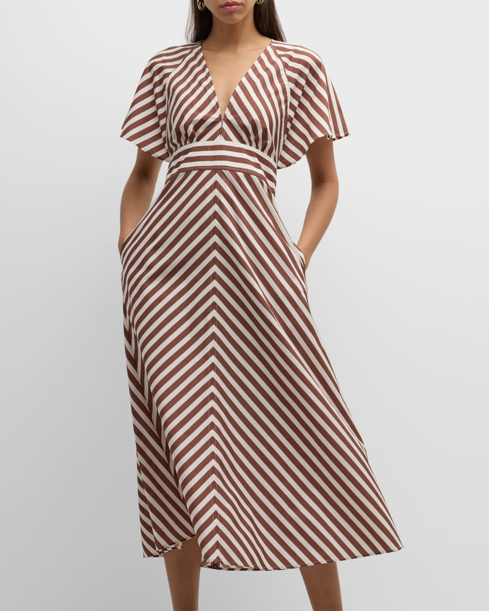 Oroton Sorrento Striped A-Line Empire Midi Dress | Neiman Marcus