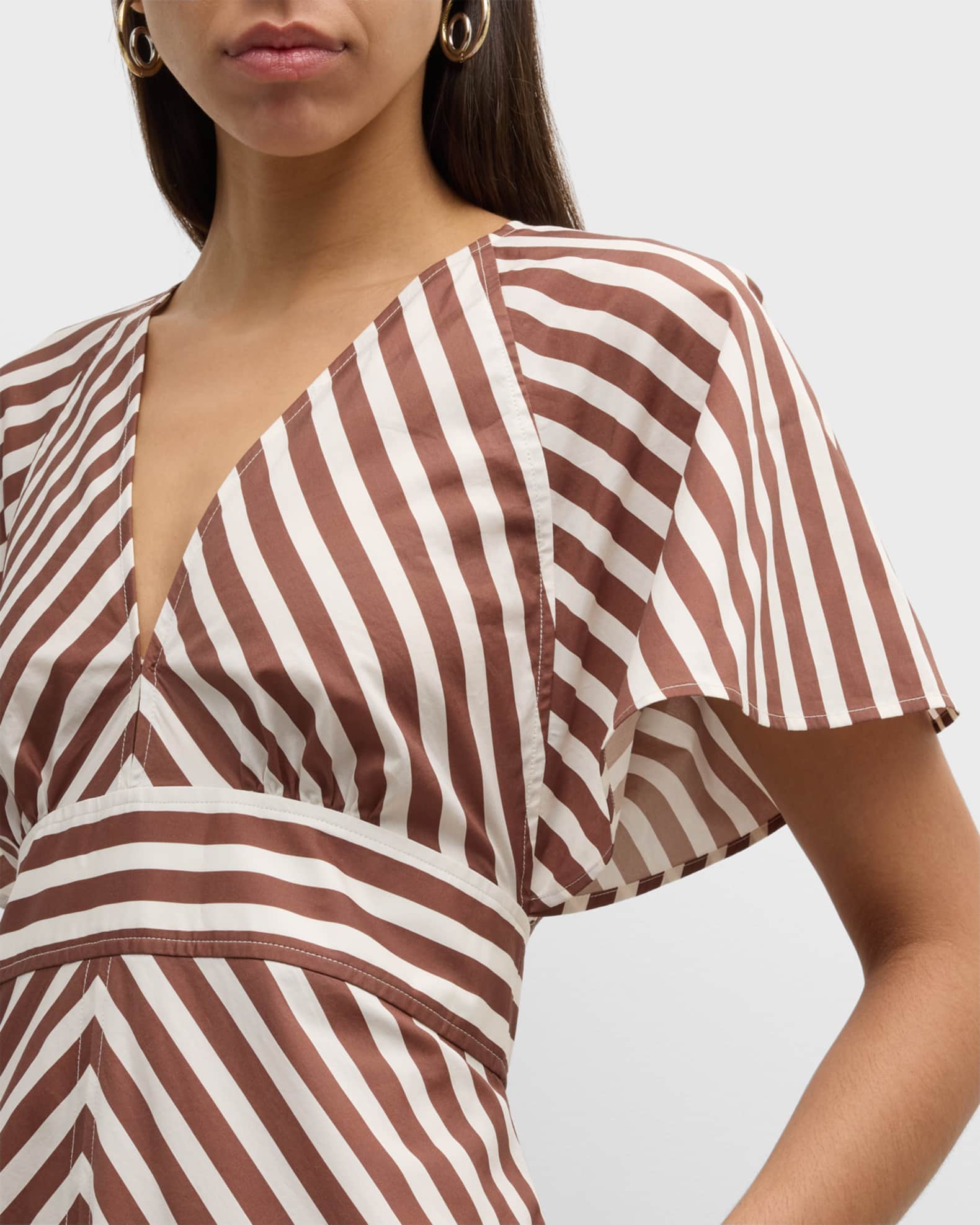 Oroton Sorrento Striped A-Line Empire Midi Dress | Neiman Marcus
