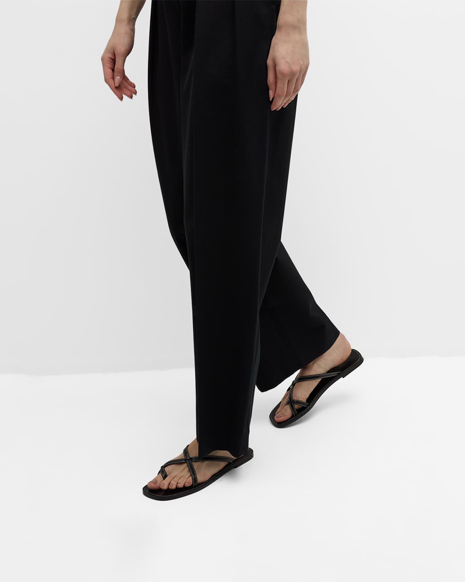 THE ROW Link Leather Toe-Loop Slide Sandals | Neiman Marcus