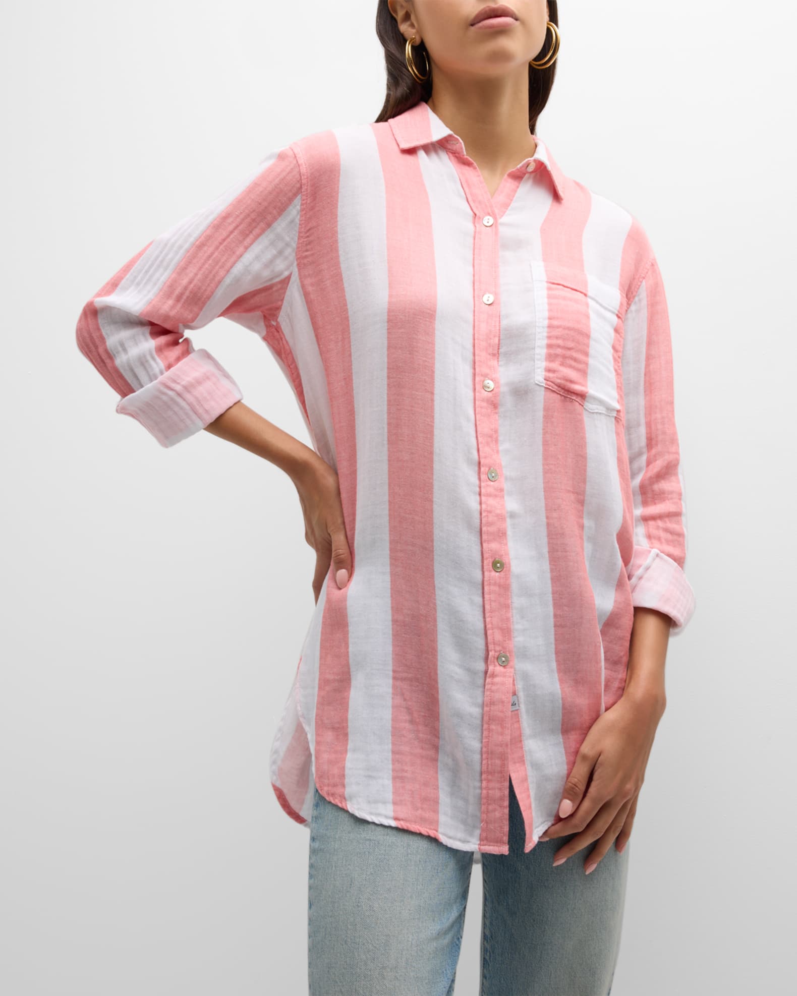 Rails Jaylin Striped Button-Front Gauze Shirt | Neiman Marcus