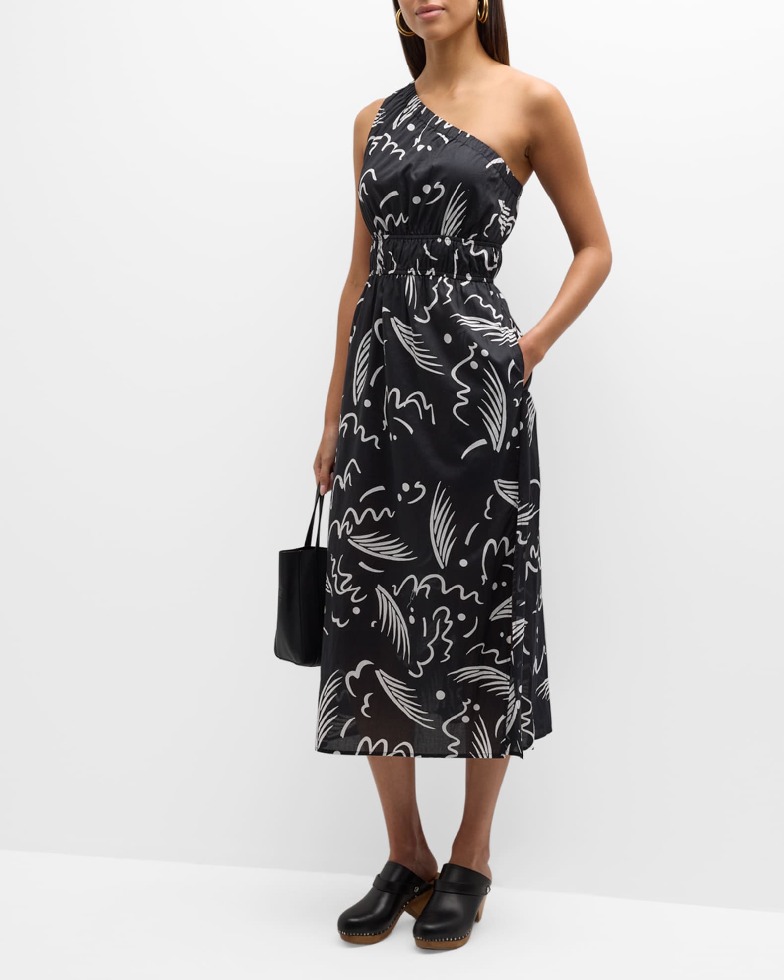 Rails Tahiti Night Selani One-Shoulder Midi Dress | Neiman Marcus