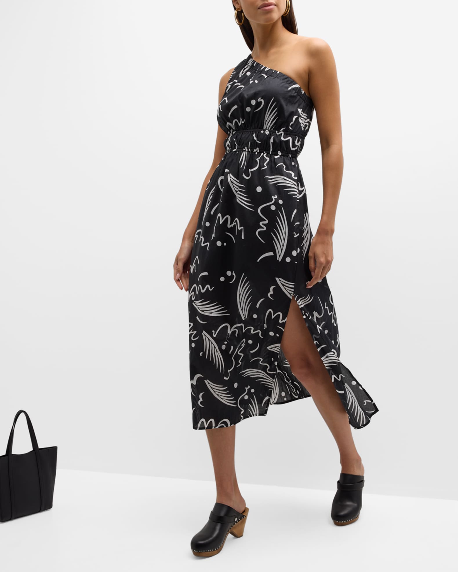 Rails Tahiti Night Selani One-Shoulder Midi Dress | Neiman Marcus