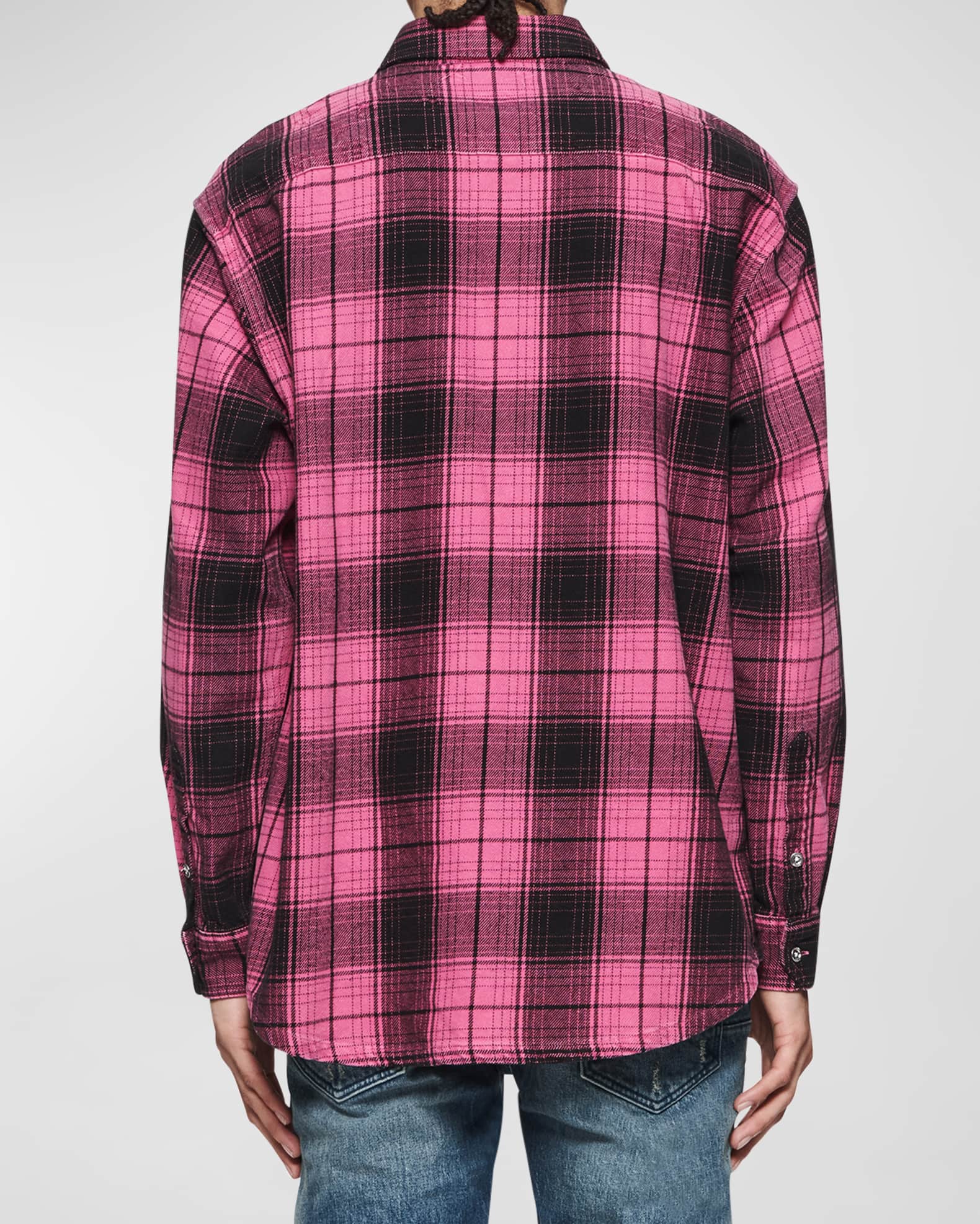 PURPLE Men's Plaid Flannel Button-Down Shirt | Neiman Marcus