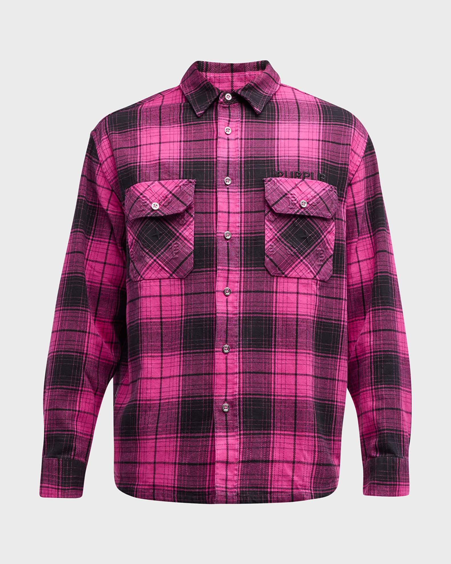 PURPLE Men's Plaid Flannel Button-Down Shirt | Neiman Marcus