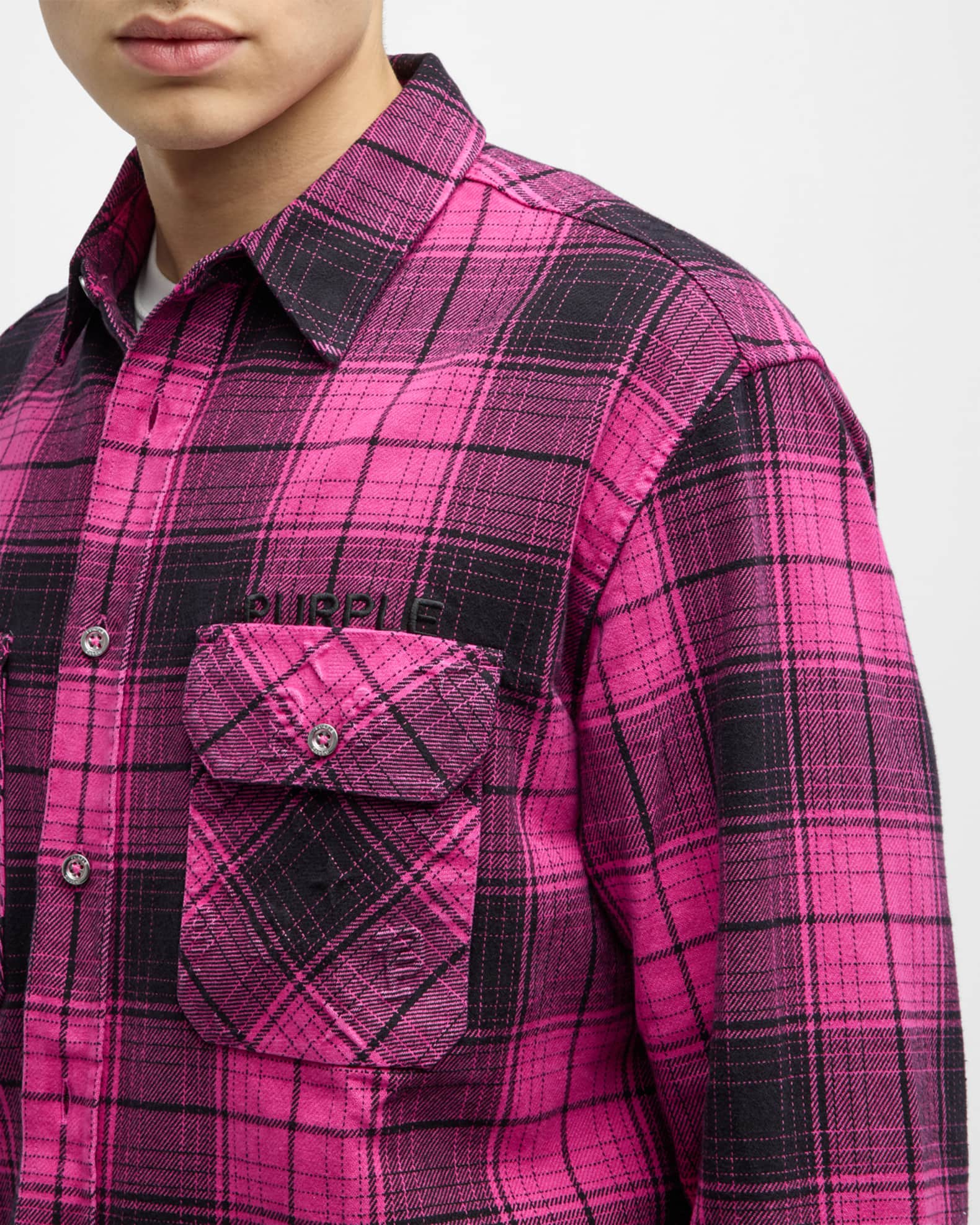 PURPLE Men's Plaid Flannel Button-Down Shirt | Neiman Marcus