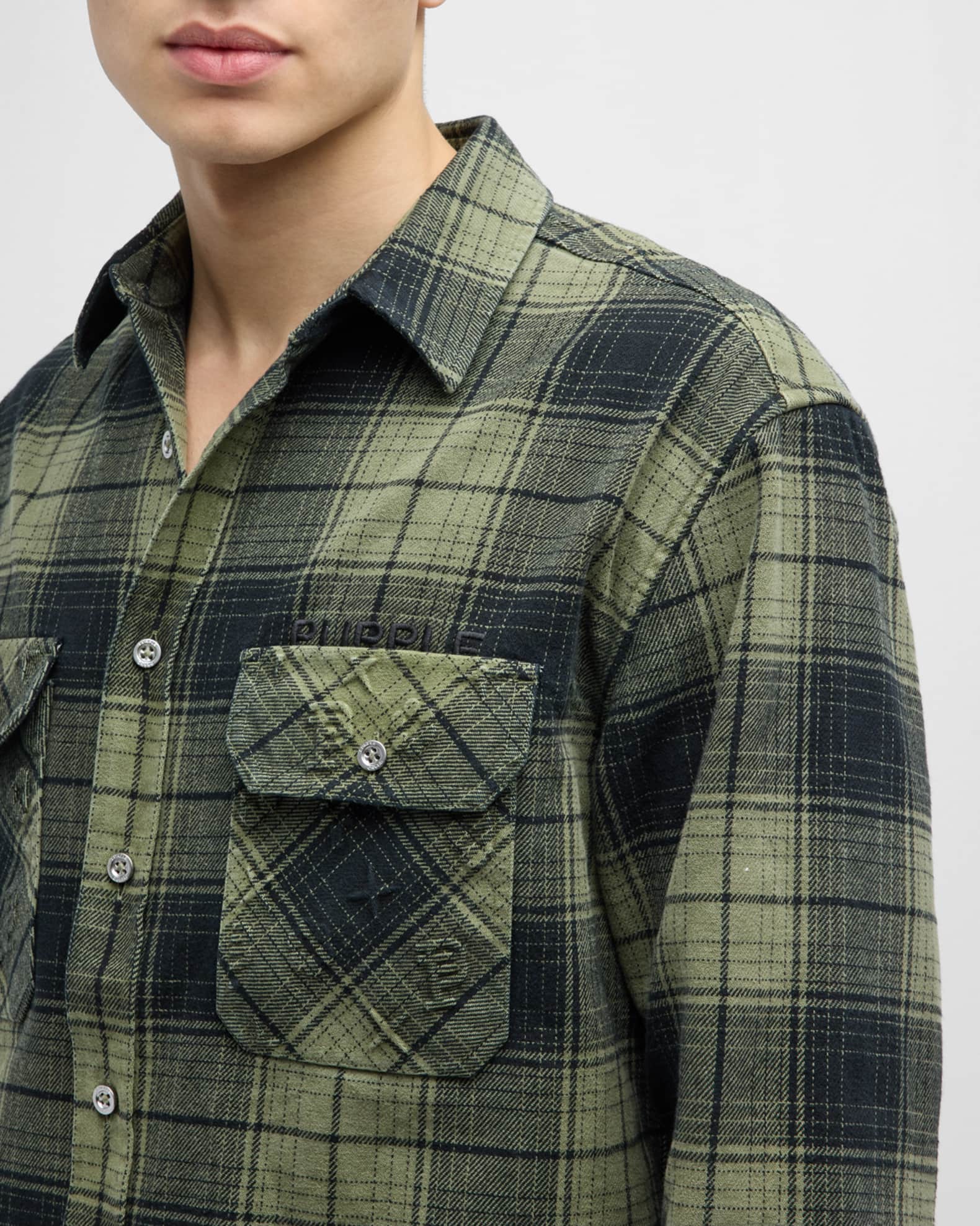 PURPLE Men's Plaid Flannel Button-Down Shirt | Neiman Marcus