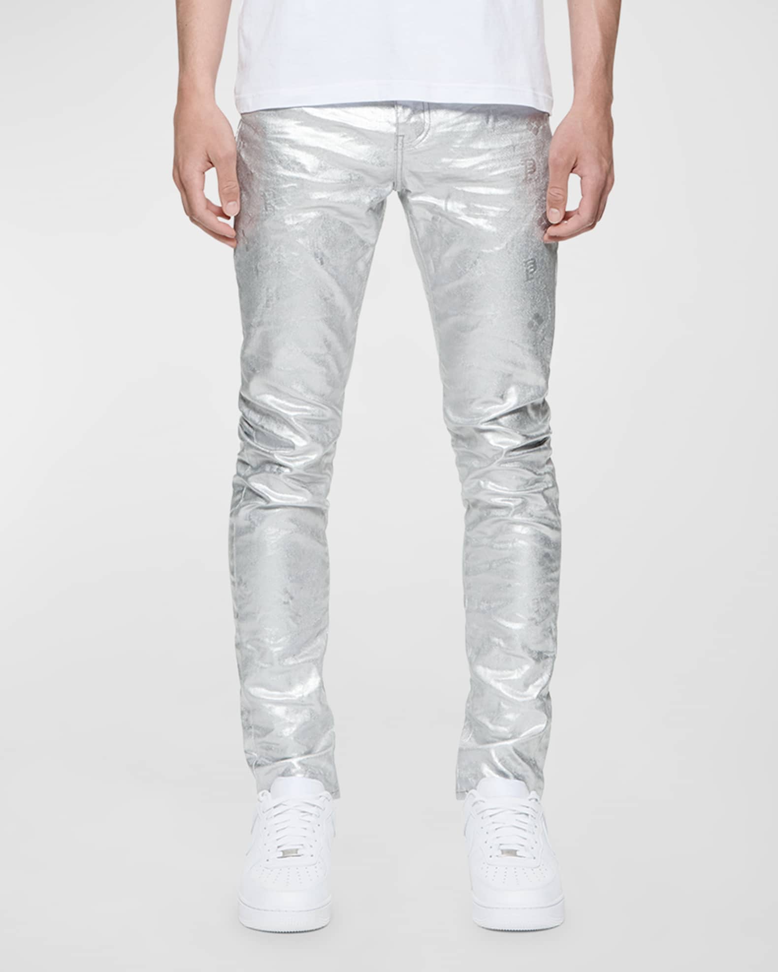 PURPLE Men's P001 Metallic Monogram Skinny Jeans | Neiman Marcus