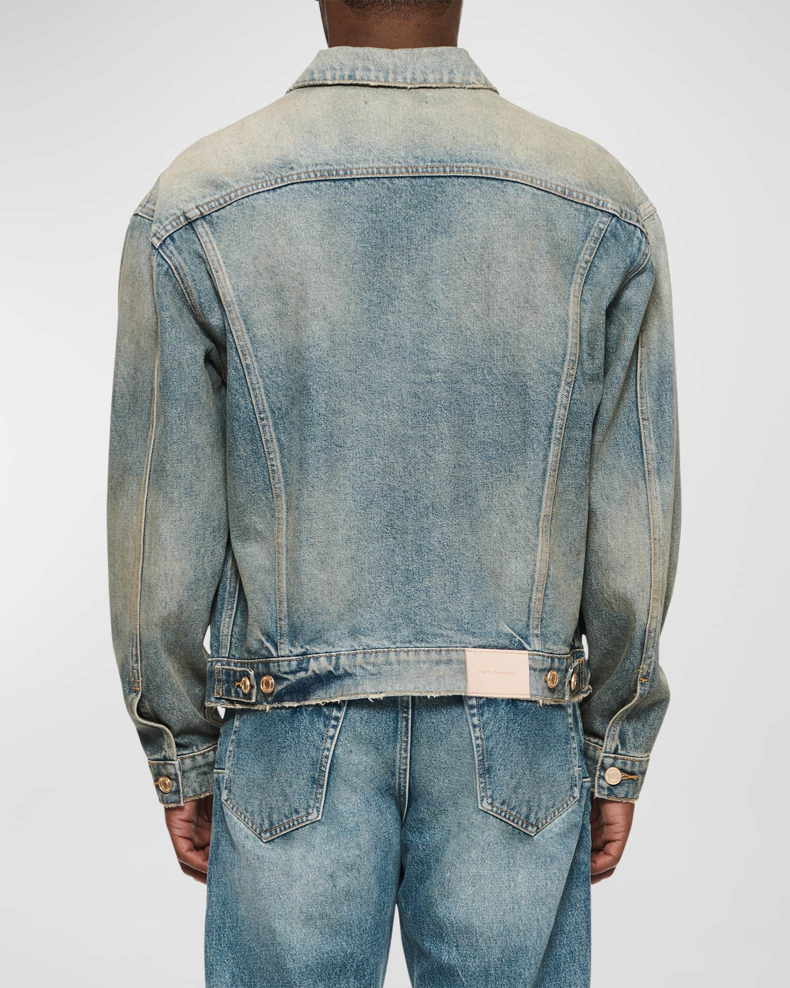 PURPLE Men's Vintage Dirty Oversized Trucker Jacket | Neiman Marcus