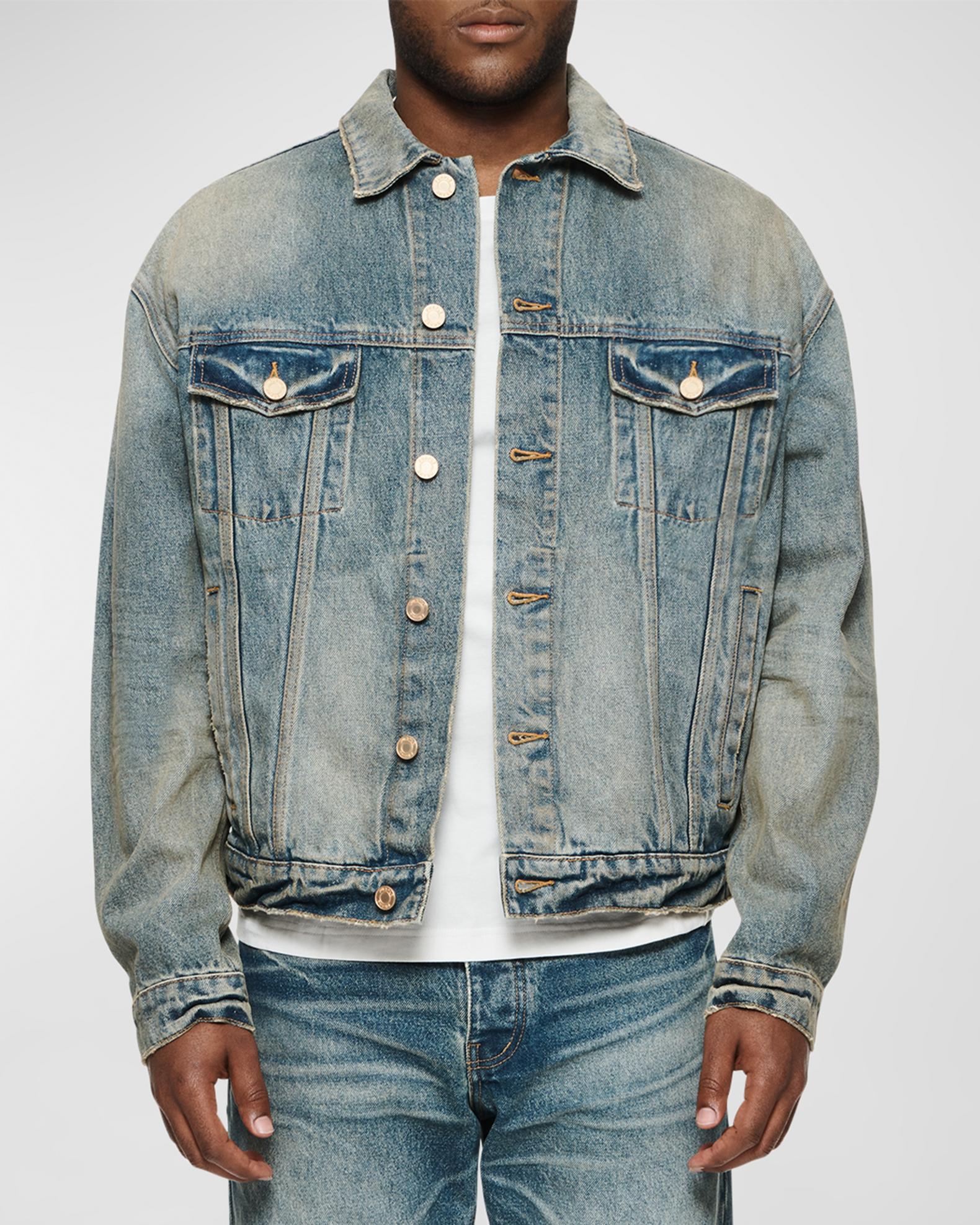 PURPLE Men's Vintage Dirty Oversized Trucker Jacket | Neiman Marcus