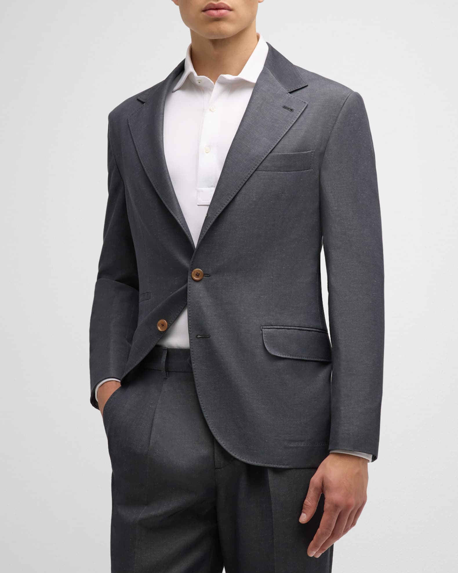 Brunello Cucinelli Men's Wool and Linen Three-Button Suit | Neiman Marcus
