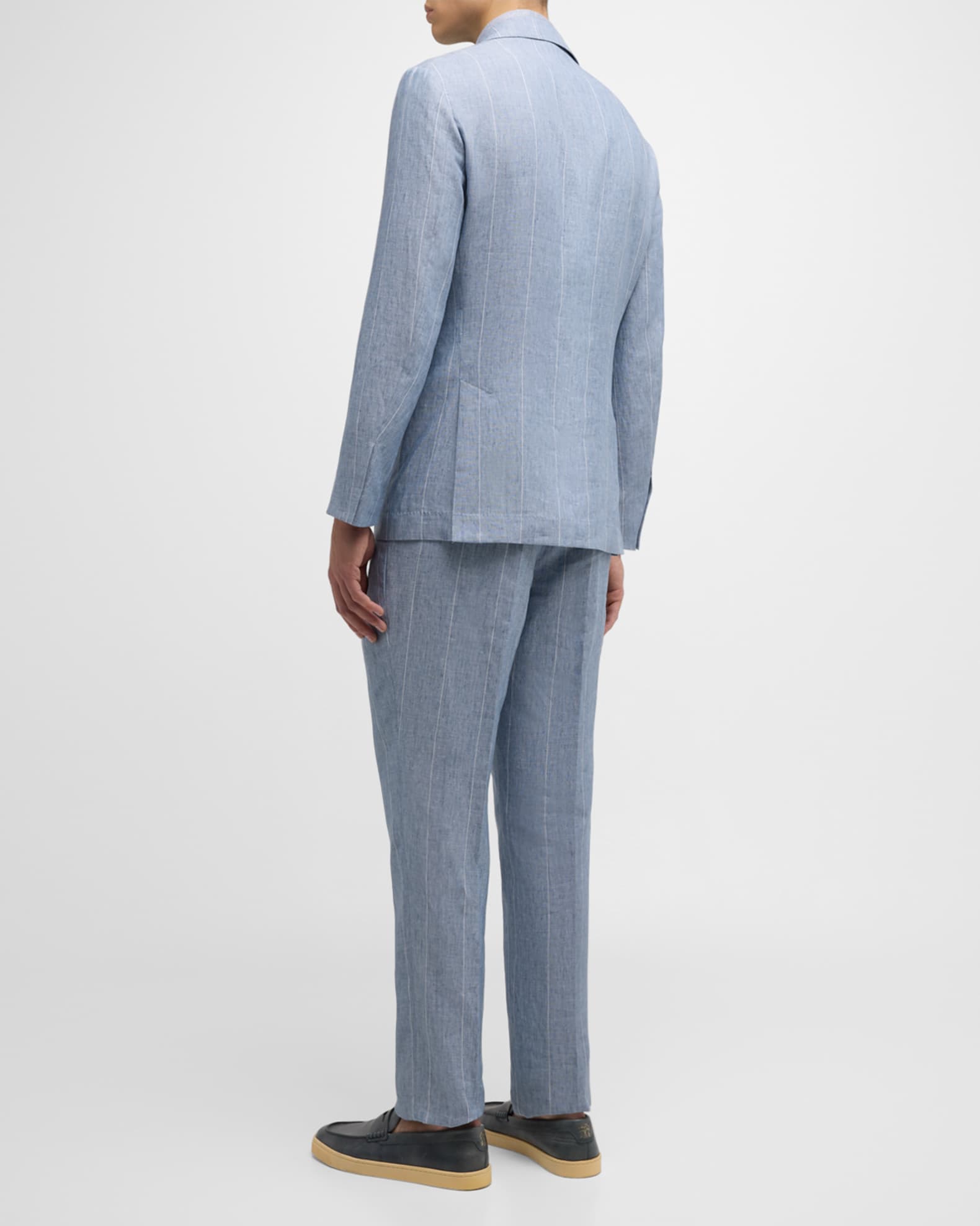 Brunello Cucinelli Men's Linen Wide Stripe Three-Button Suit | Neiman Marcus