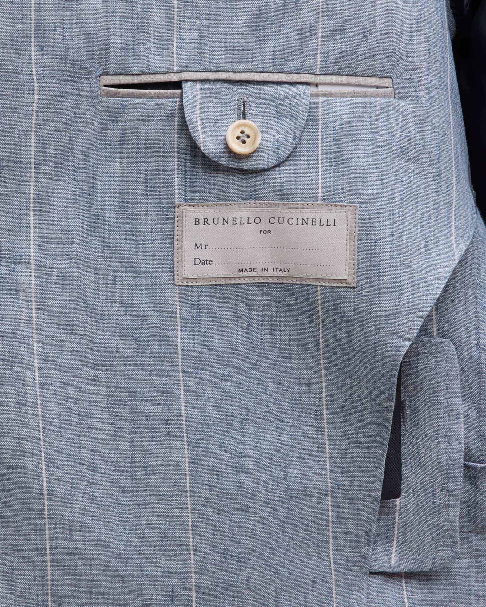 Brunello Cucinelli Men's Linen Wide Stripe Three-Button Suit | Neiman ...