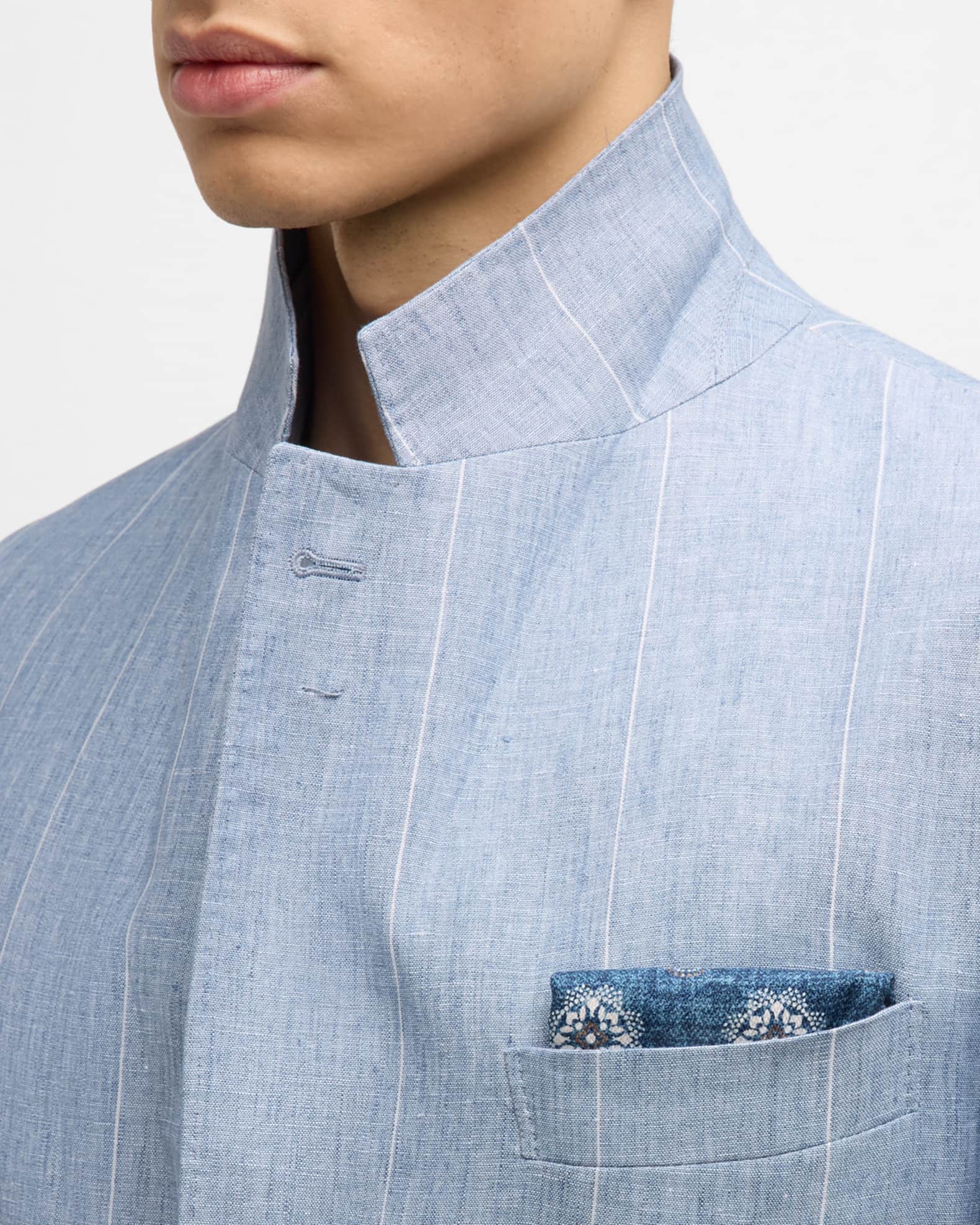 Brunello Cucinelli Men's Linen Wide Stripe Three-Button Suit | Neiman Marcus