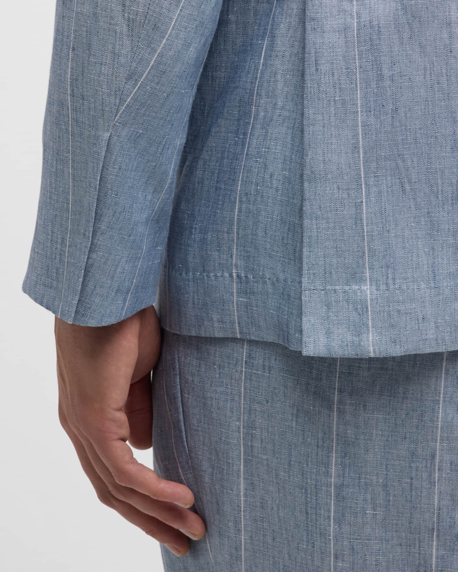 Brunello Cucinelli Men's Linen Wide Stripe Three-Button Suit | Neiman Marcus