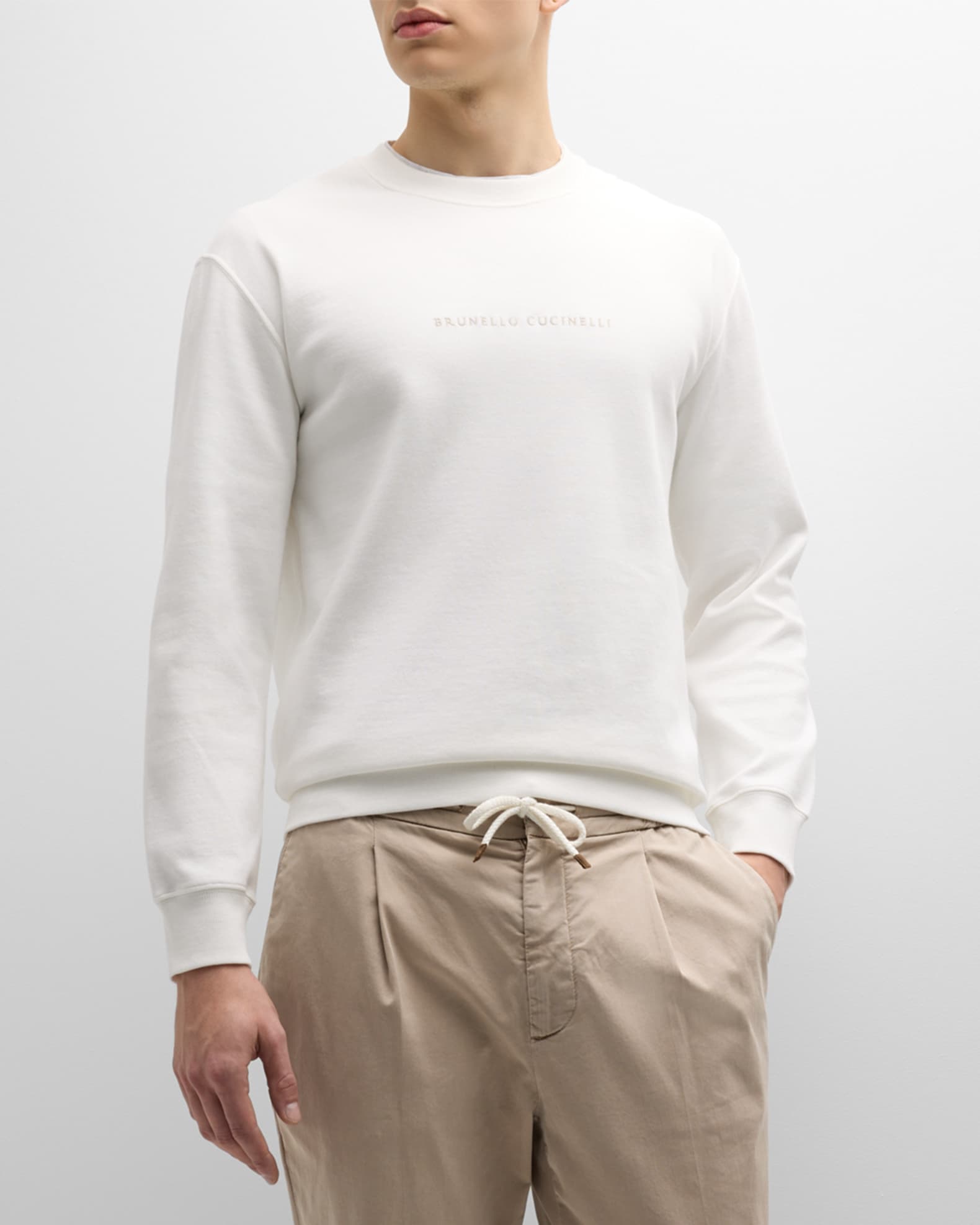 Brunello Cucinelli Men's Embroidered Logo Crewneck Sweatshirt | Neiman ...