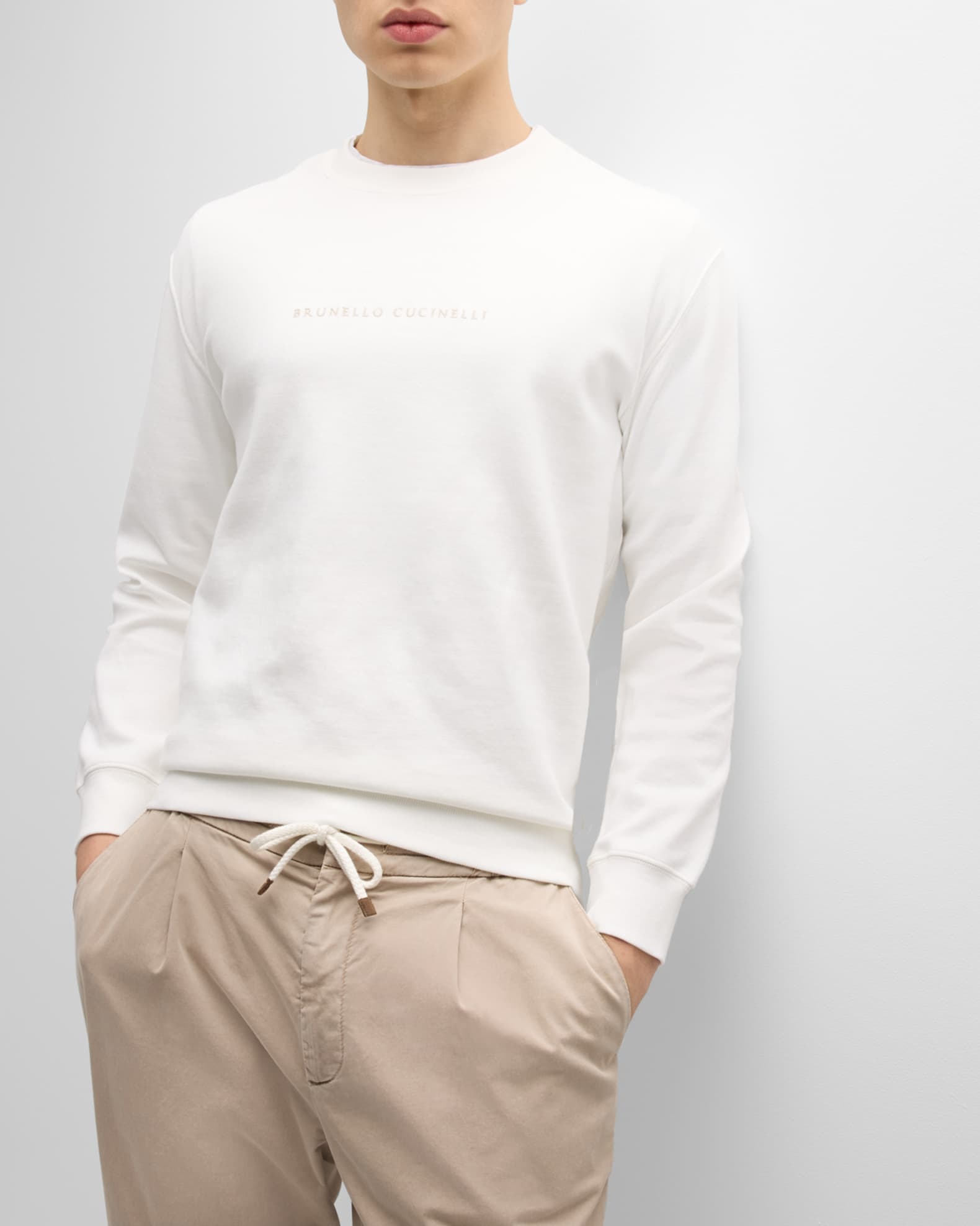 Brunello Cucinelli Men's Embroidered Logo Crewneck Sweatshirt | Neiman ...