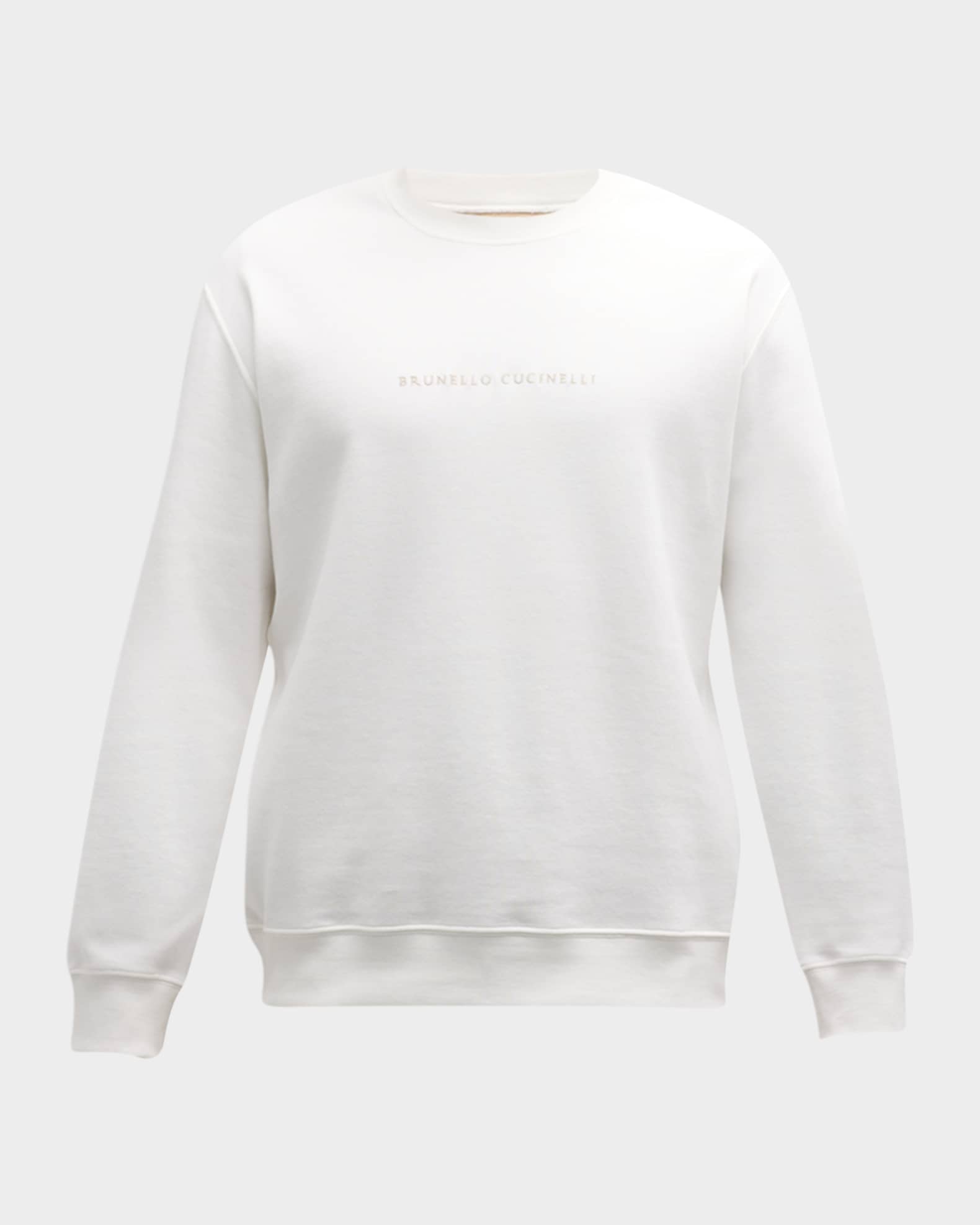 Brunello Cucinelli Men's Embroidered Logo Crewneck Sweatshirt | Neiman ...