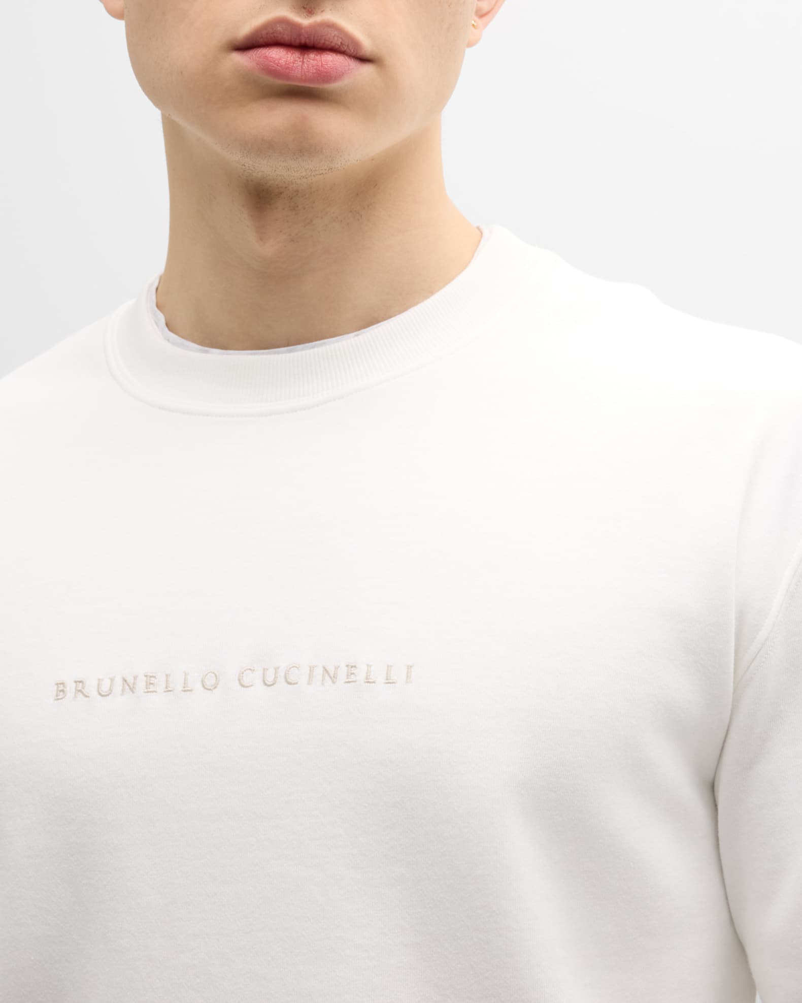 Brunello Cucinelli Men's Embroidered Logo Crewneck Sweatshirt | Neiman ...