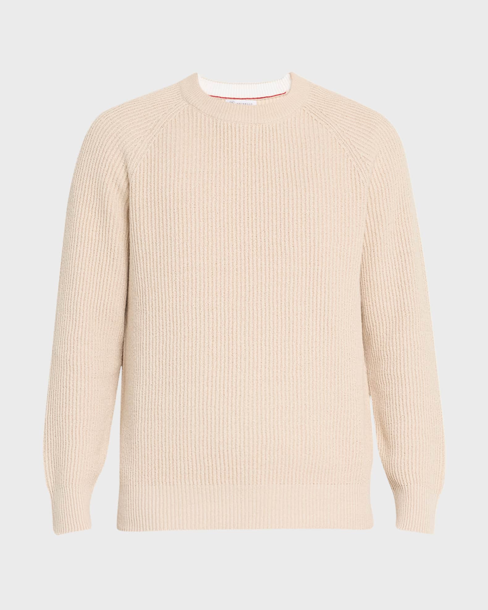 Brunello Cucinelli Men's Cotton Ribbed Crewneck Sweater | Neiman Marcus