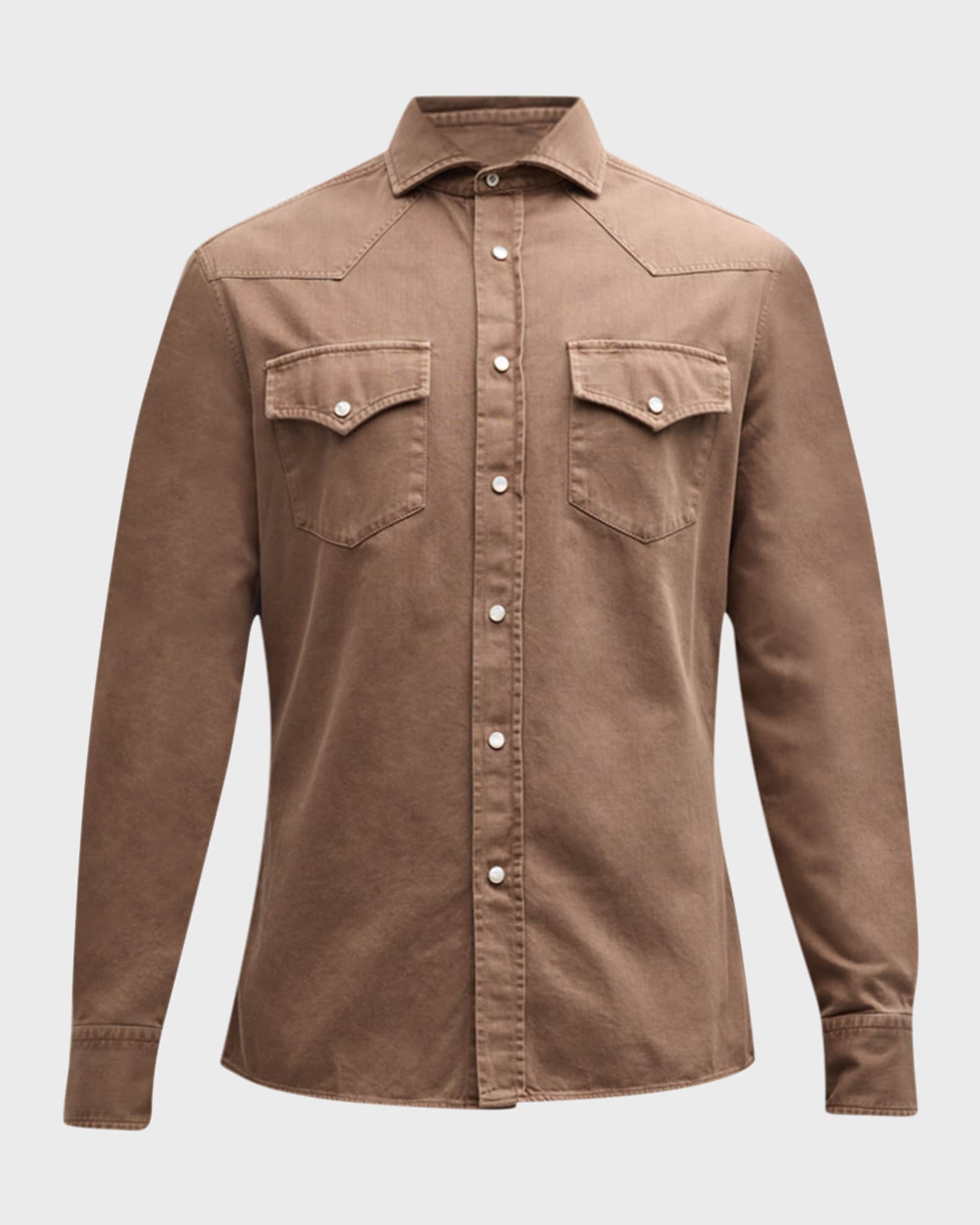 Brunello Cucinelli Men's Cotton Snap-Front Western Shirt | Neiman Marcus