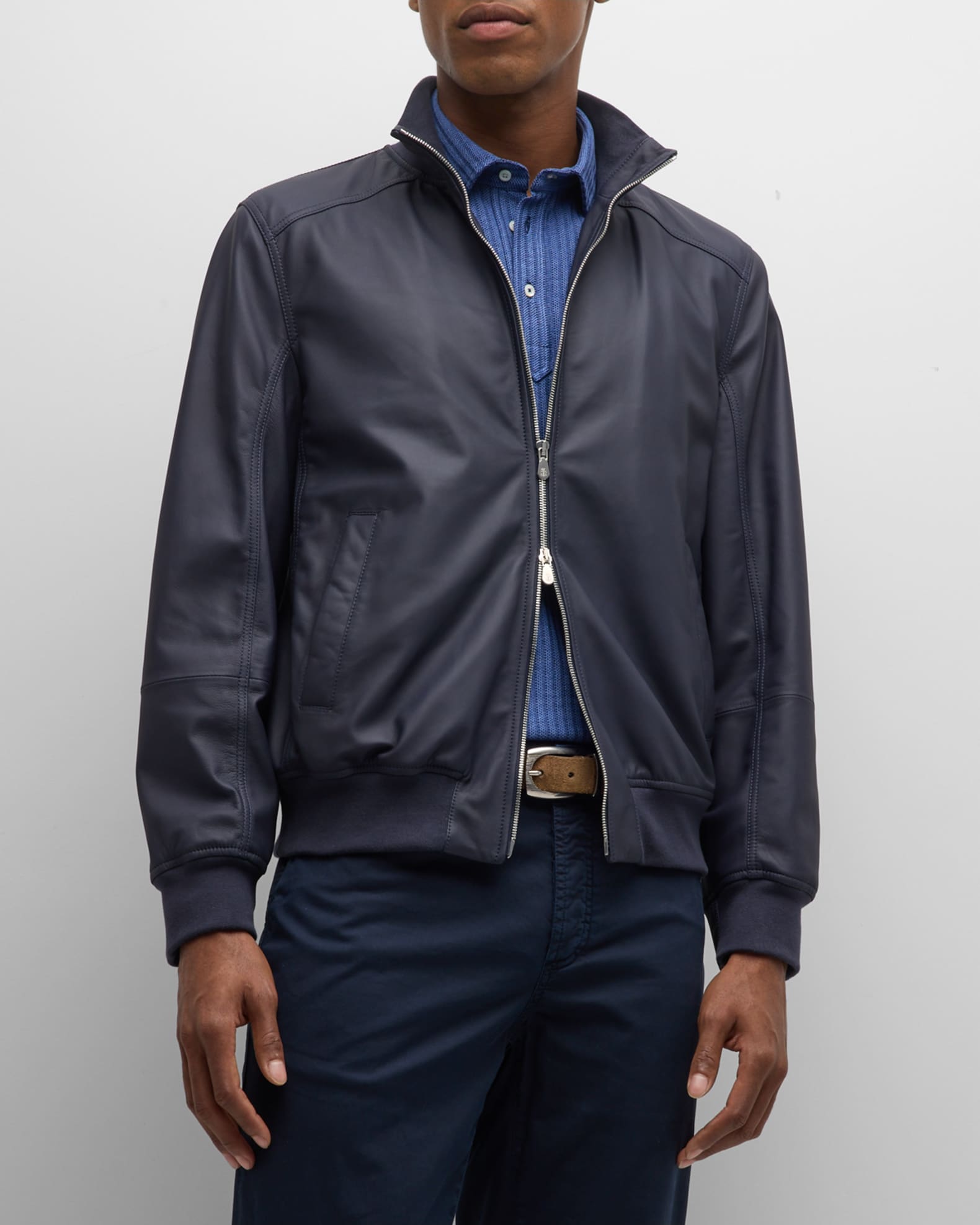 Brunello Cucinelli Men's Leather Full-Zip Bomber Jacket | Neiman Marcus