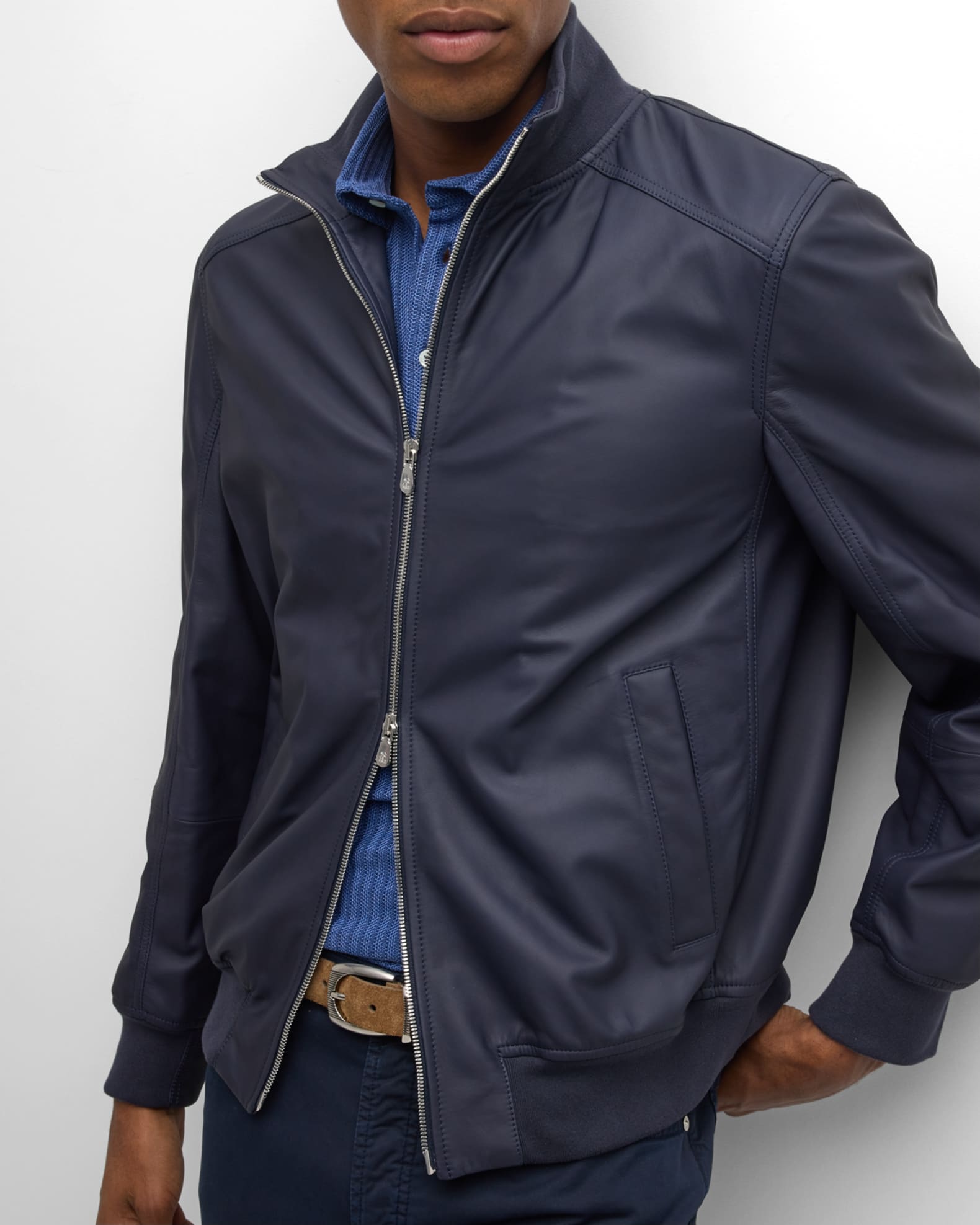 Brunello Cucinelli Men's Leather Full-Zip Bomber Jacket | Neiman Marcus