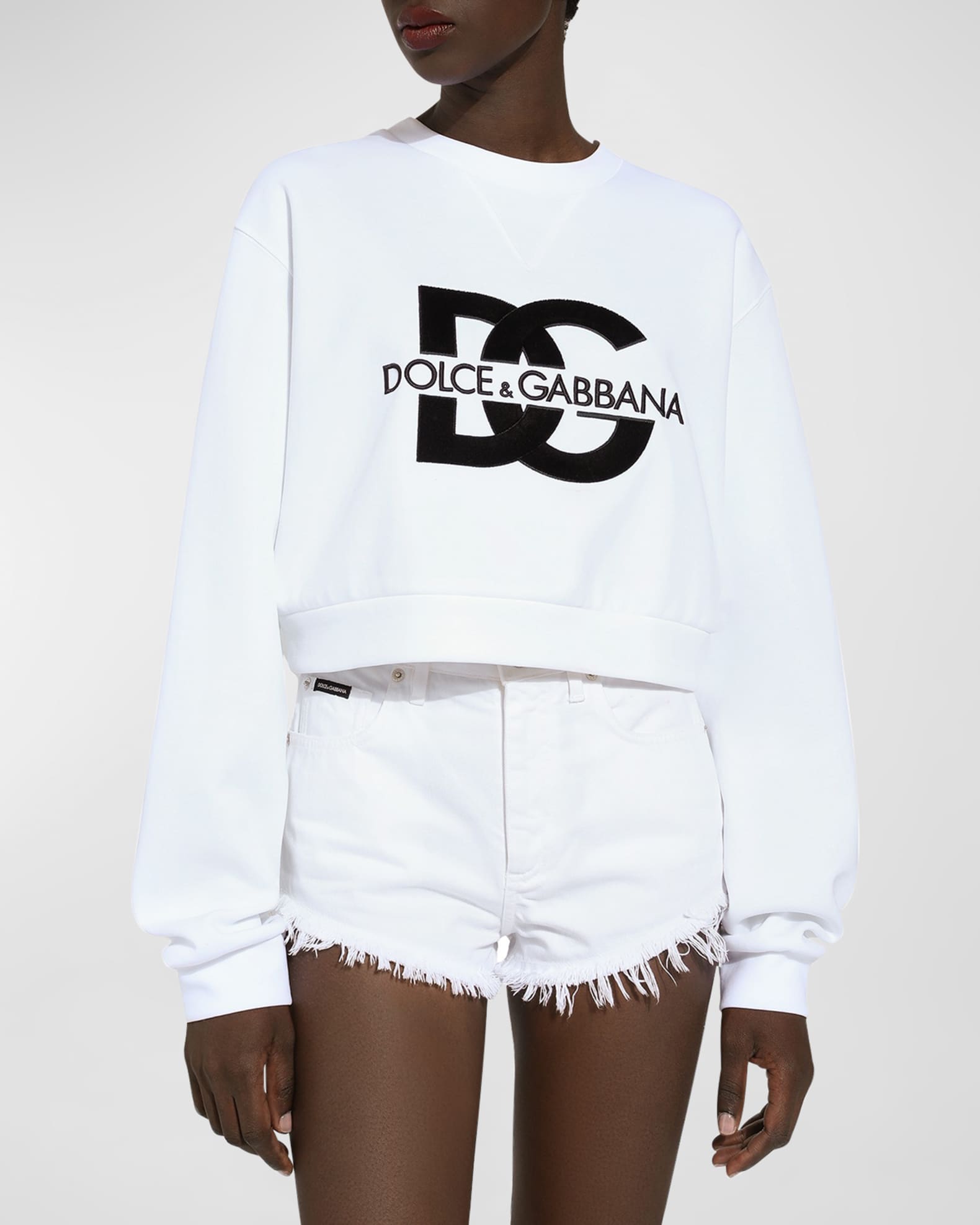 Dolce&Gabbana DG Logo Rolled-Neck Crop Sweatshirt | Neiman Marcus