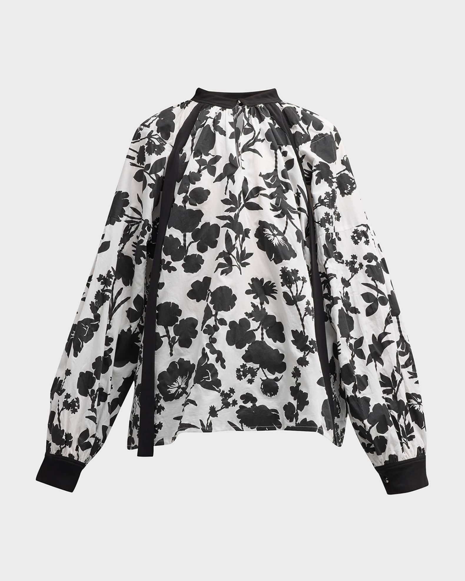 Max Mara Gaetana Floral-Print Long-Sleeve Blouse | Neiman Marcus