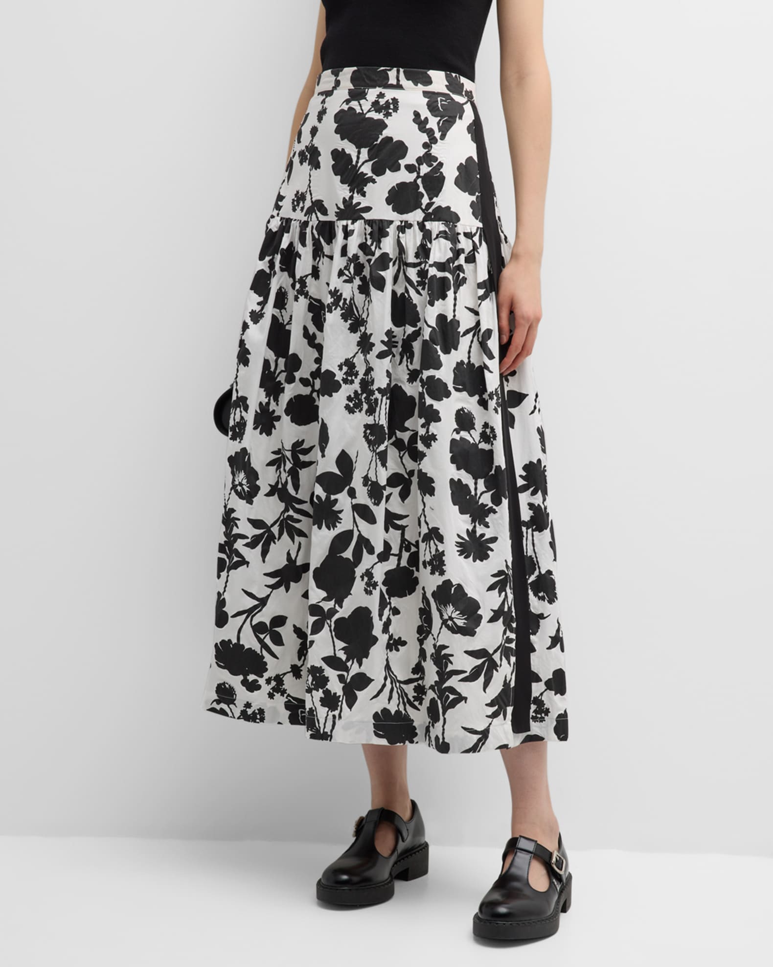 Max Mara Udente Floral-Print Side-Stripe Tiered Maxi Skirt | Neiman Marcus