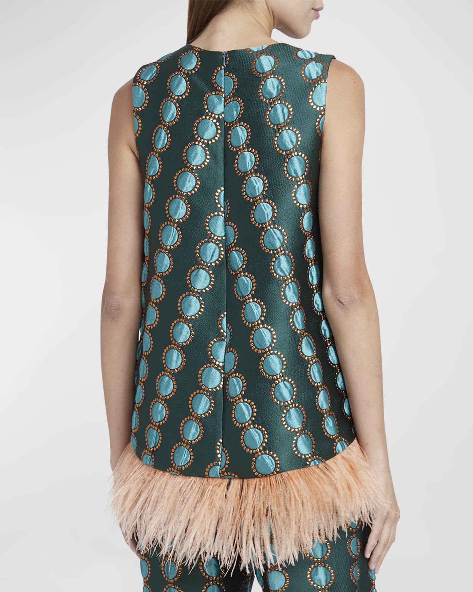 La DoubleJ La Scala Iconic Feather-Trim Top | Neiman Marcus