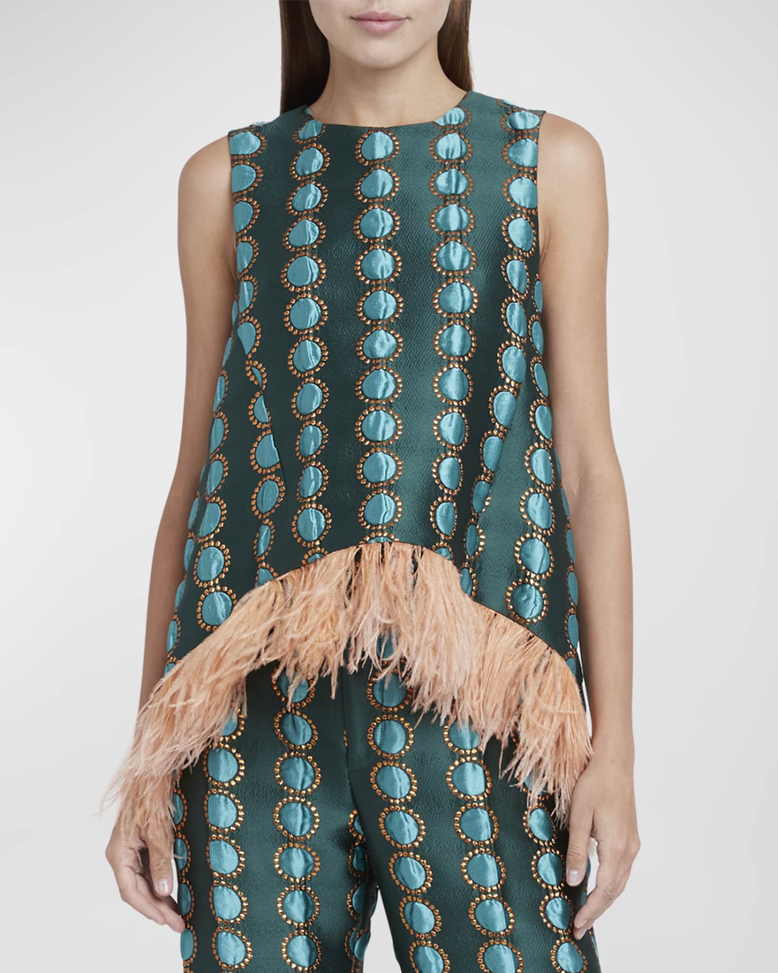 La DoubleJ La Scala Iconic Feather-Trim Top | Neiman Marcus