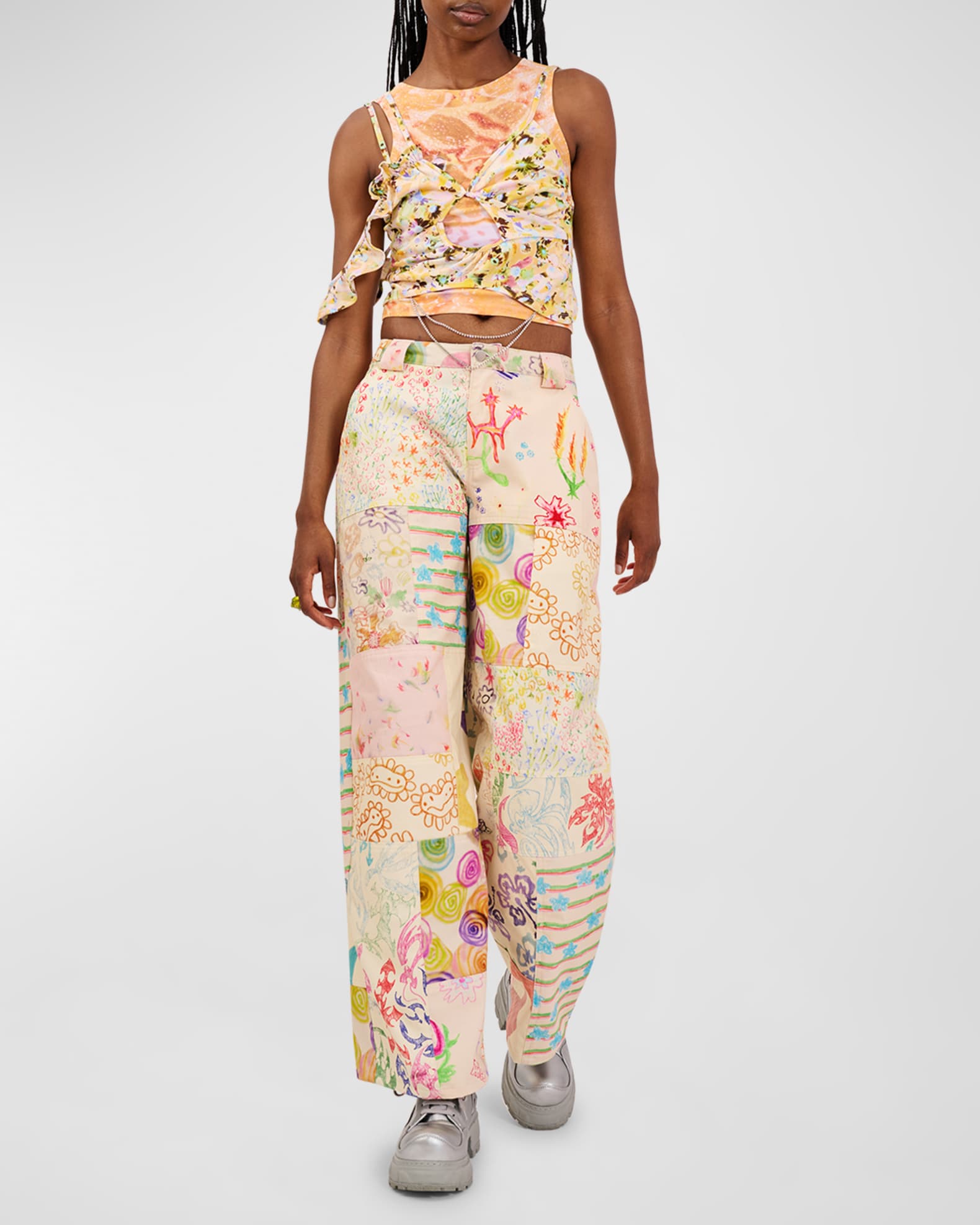 Collina Strada Lawn Mid-Rise Patchwork Denim Pants | Neiman Marcus