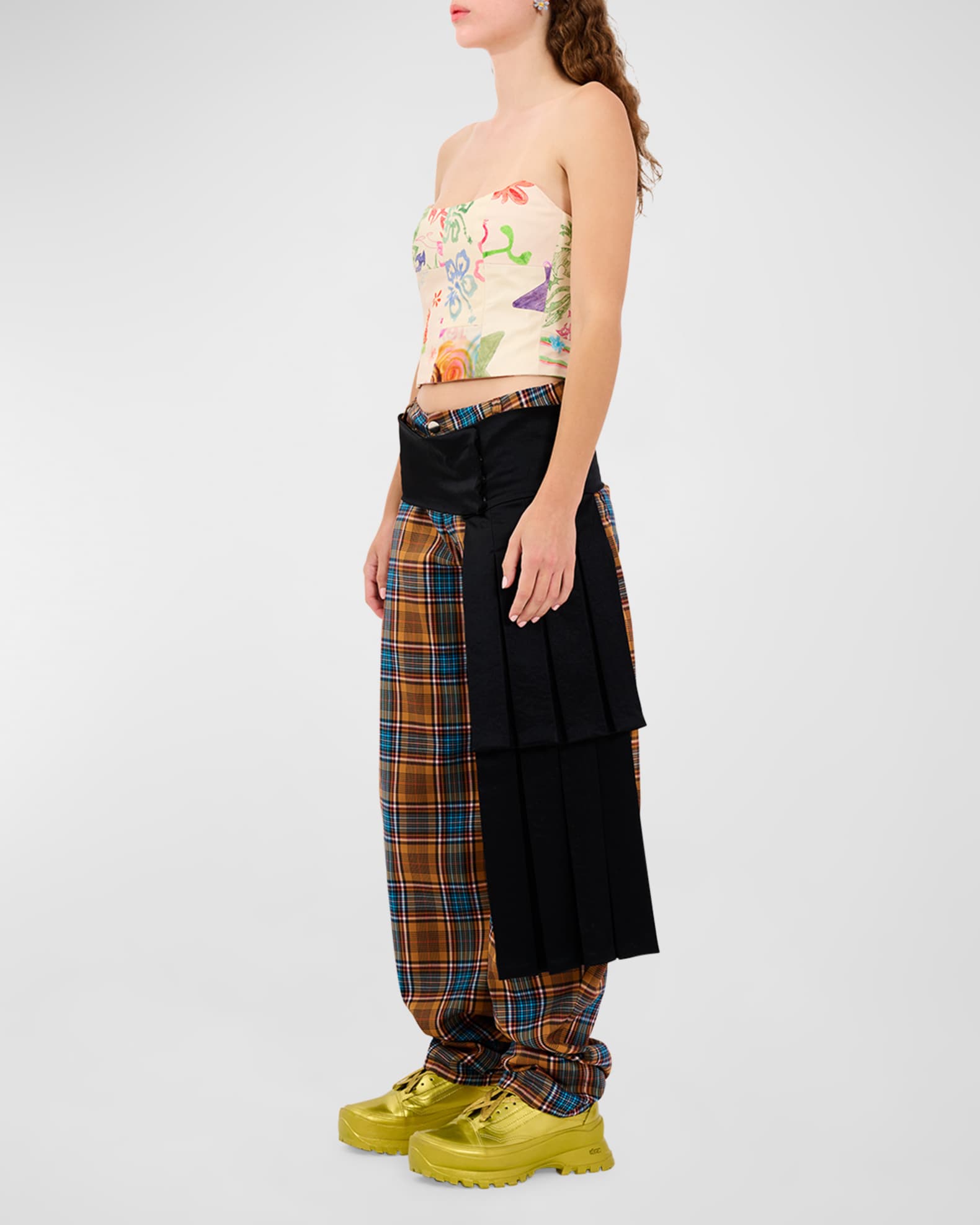Collina Strada Denim Patchwork Corset Top | Neiman Marcus