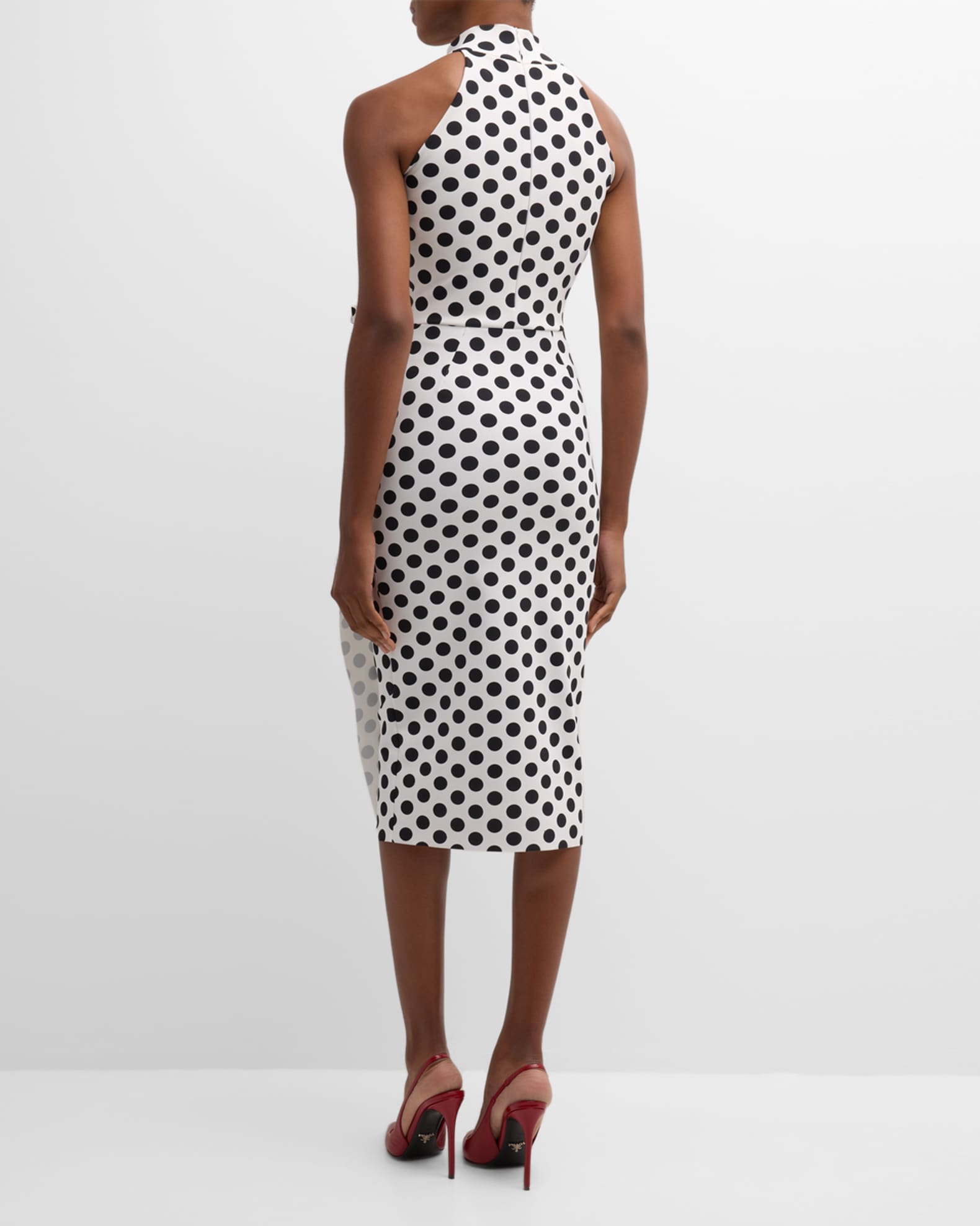 Chiara Boni La Petite Robe Polka-Dot Ruffle Mock-Neck Midi Dress ...