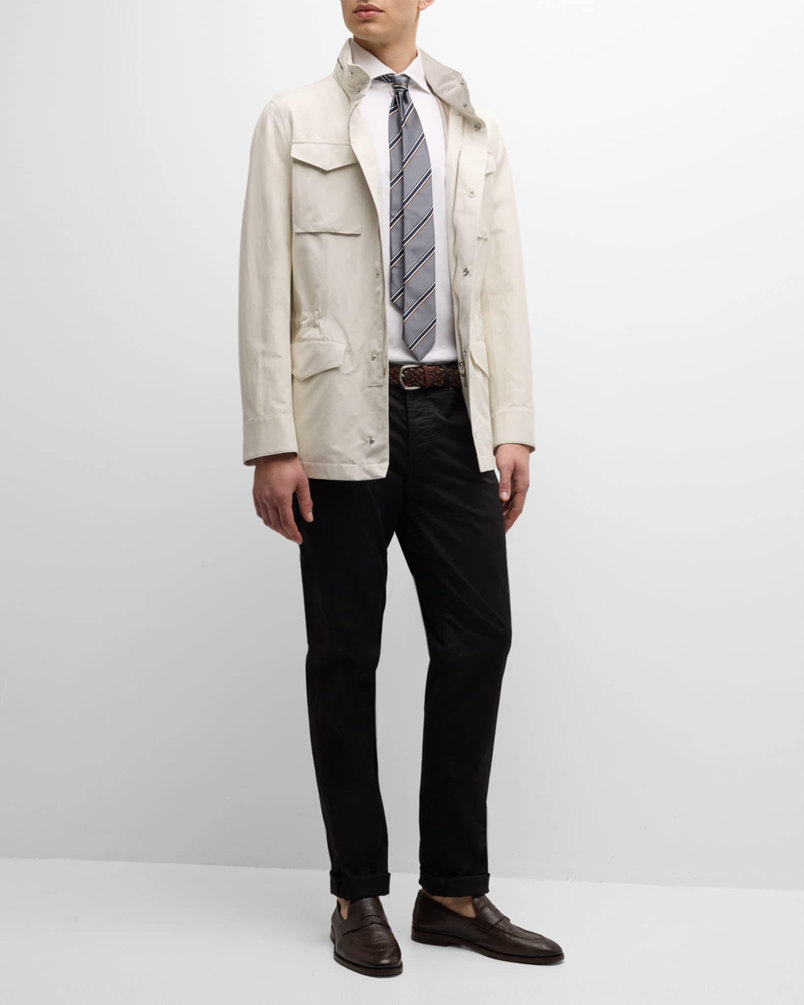Brunello Cucinelli Men's Linen-Silk Concealed Zip Safari Jacket ...