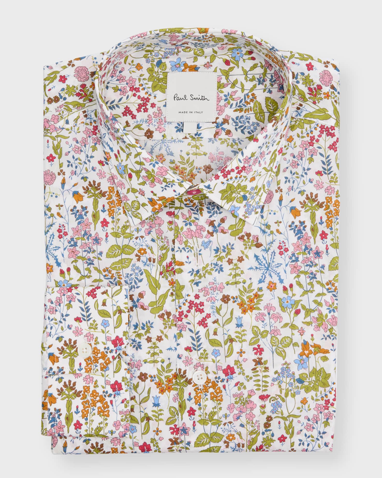 Paul Smith Men's Floral-Print Cotton Dress Shirt | Neiman Marcus