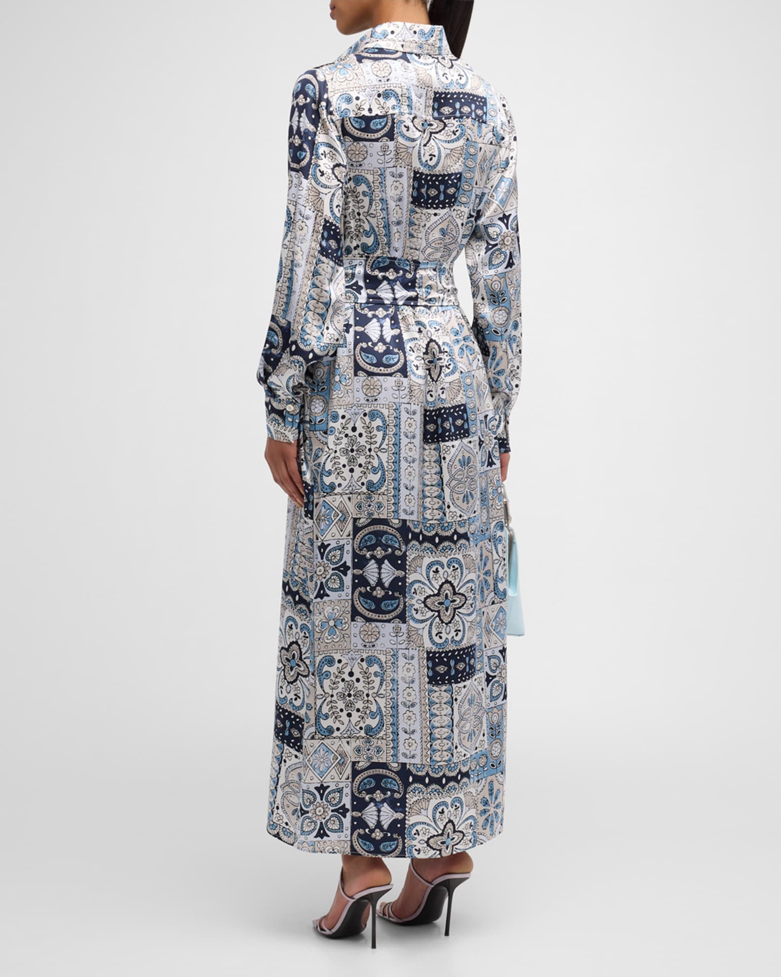 Eleventy Patchwork-Print Silk Midi Shirtdress | Neiman Marcus
