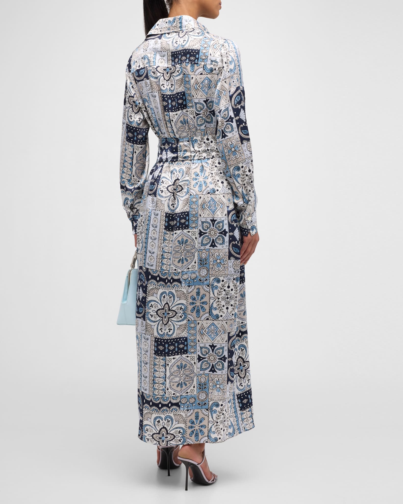 Eleventy Patchwork-Print Silk Midi Shirtdress | Neiman Marcus