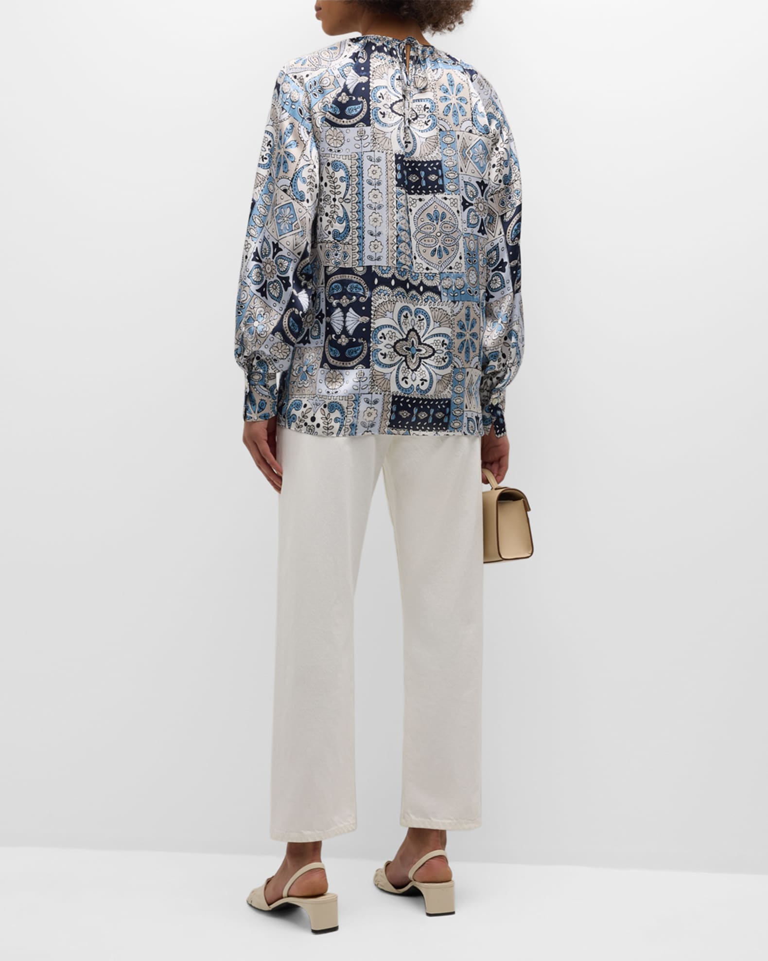 Eleventy Pleated Floral-Print Silk Shirt | Neiman Marcus