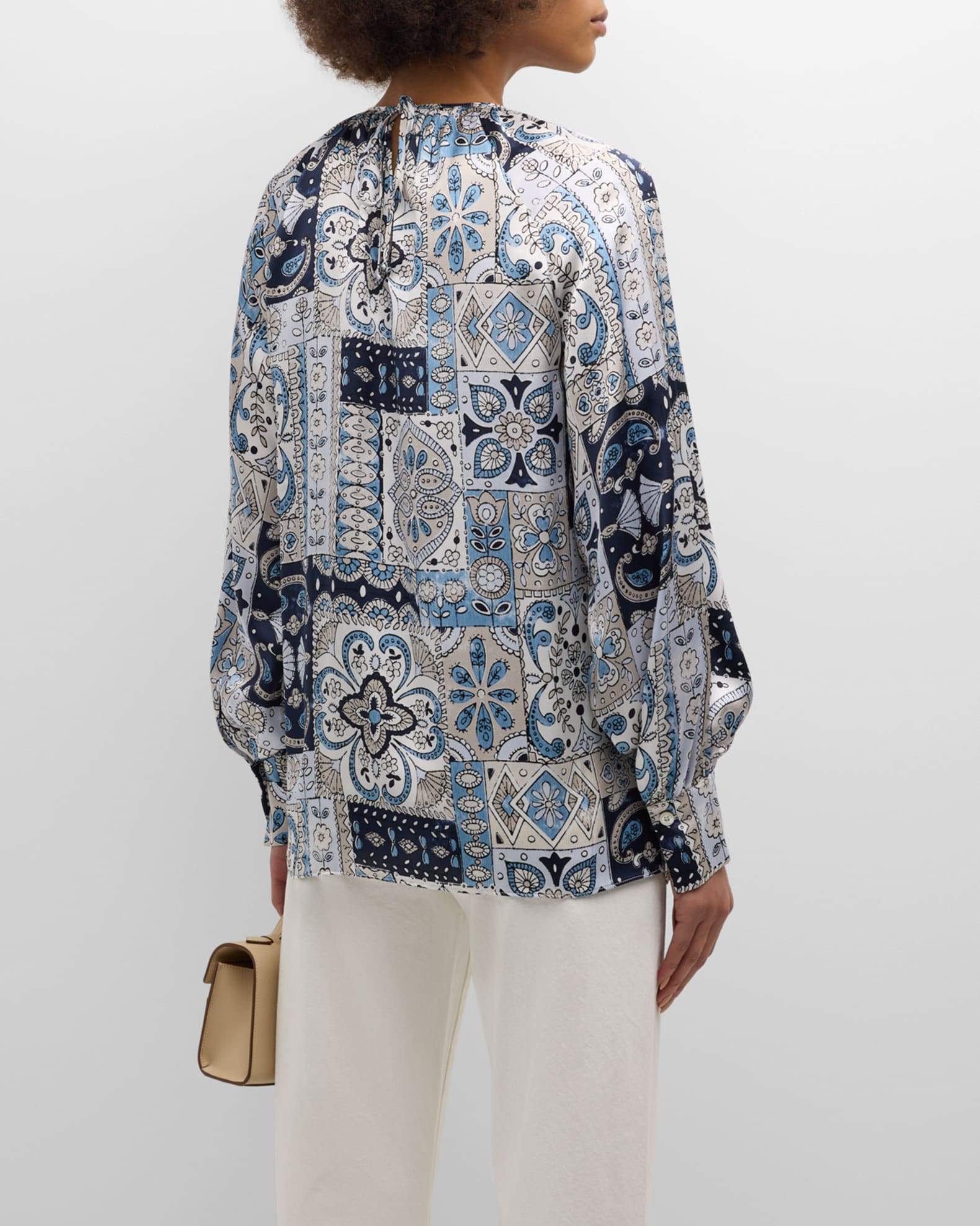 Eleventy Pleated Floral-Print Silk Shirt | Neiman Marcus