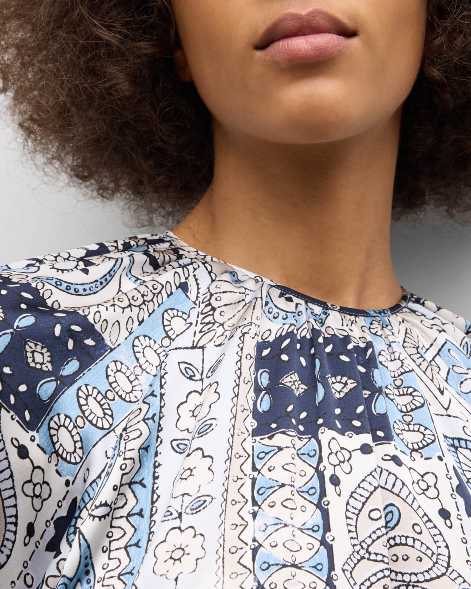 Eleventy Pleated Floral-Print Silk Shirt | Neiman Marcus