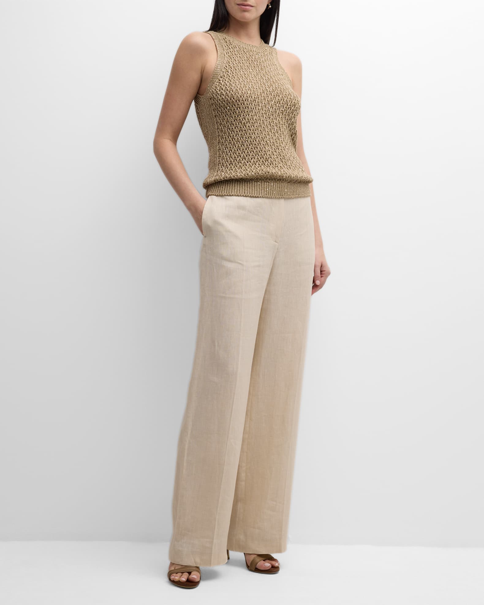 Eleventy Crewneck Metallic Knit Tank Top Neiman Marcus