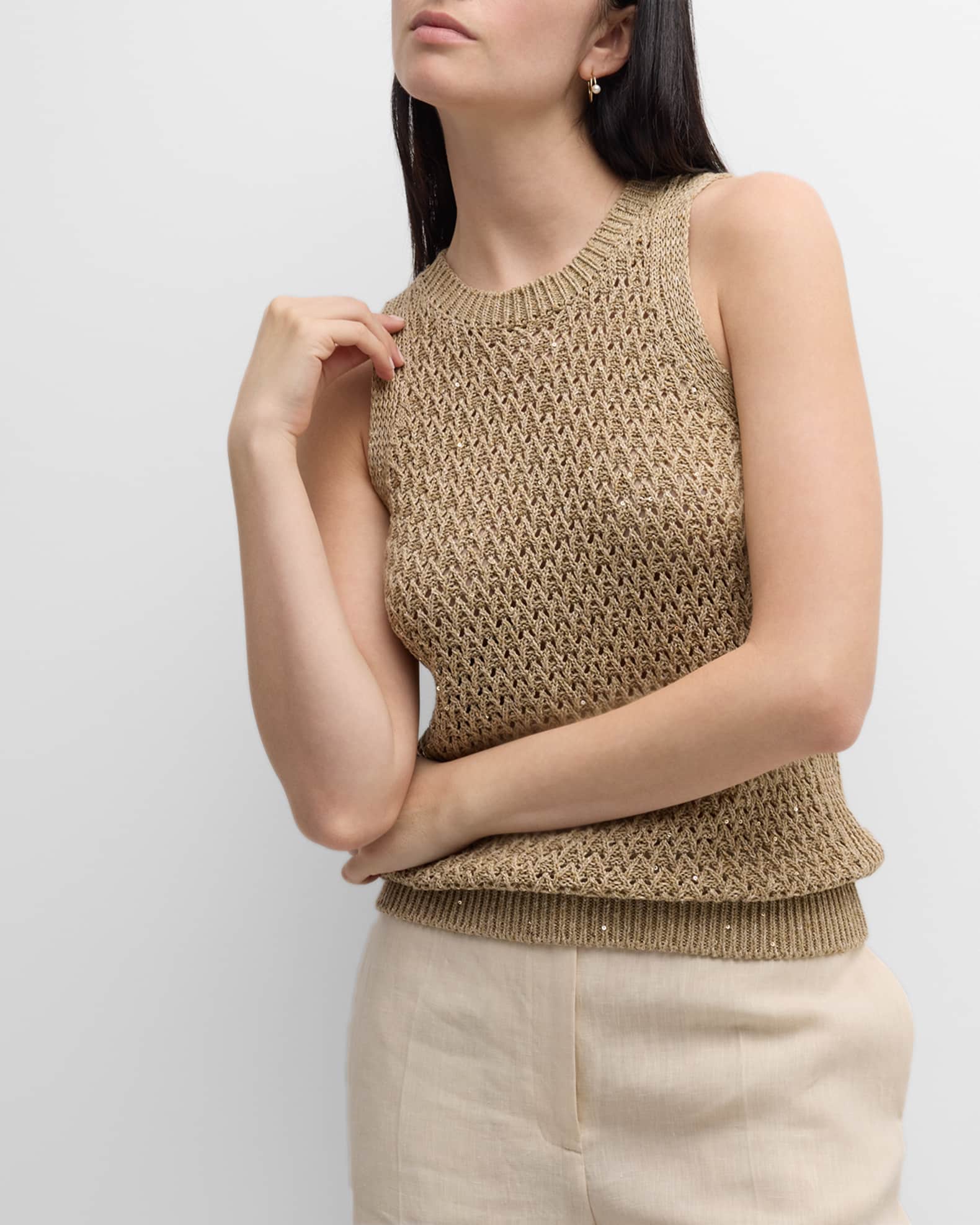 Eleventy Crewneck Metallic Knit Tank Top Neiman Marcus
