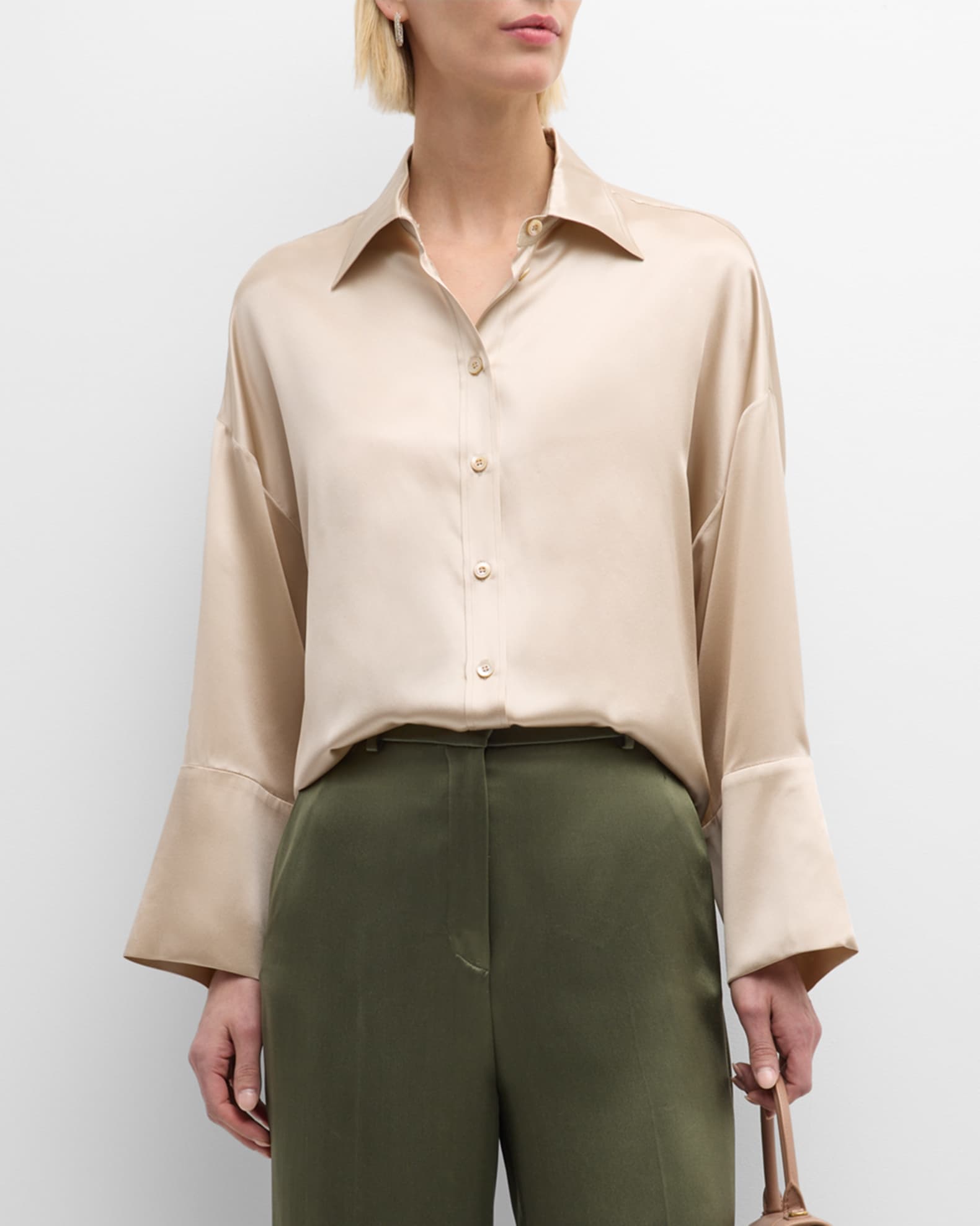 Eleventy Drop-Shoulder Button-Down Silk Shirt | Neiman Marcus