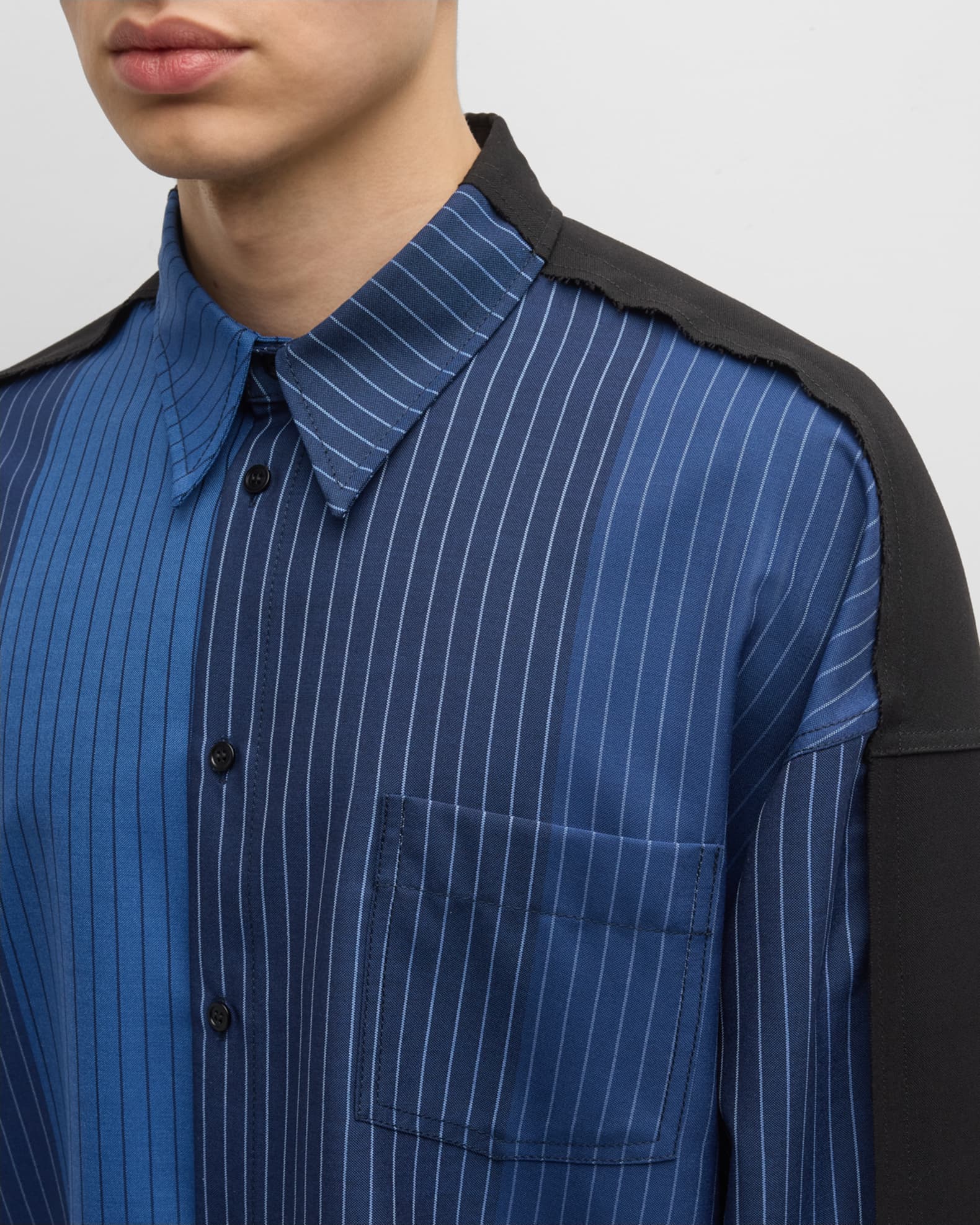 Marni Men's Degrade Striped Wool Overshirt | Neiman Marcus
